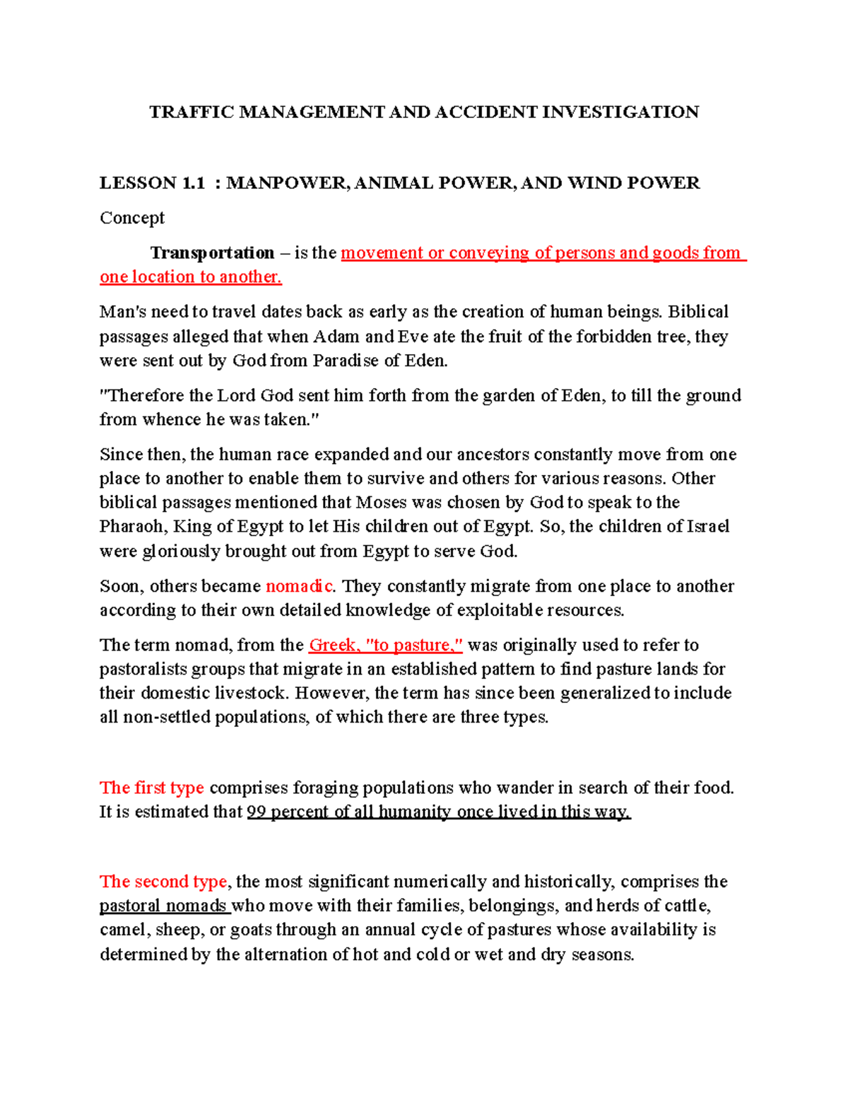 Notes IN Traffic Management - TRAFFIC MANAGEMENT AND ACCIDENT ...