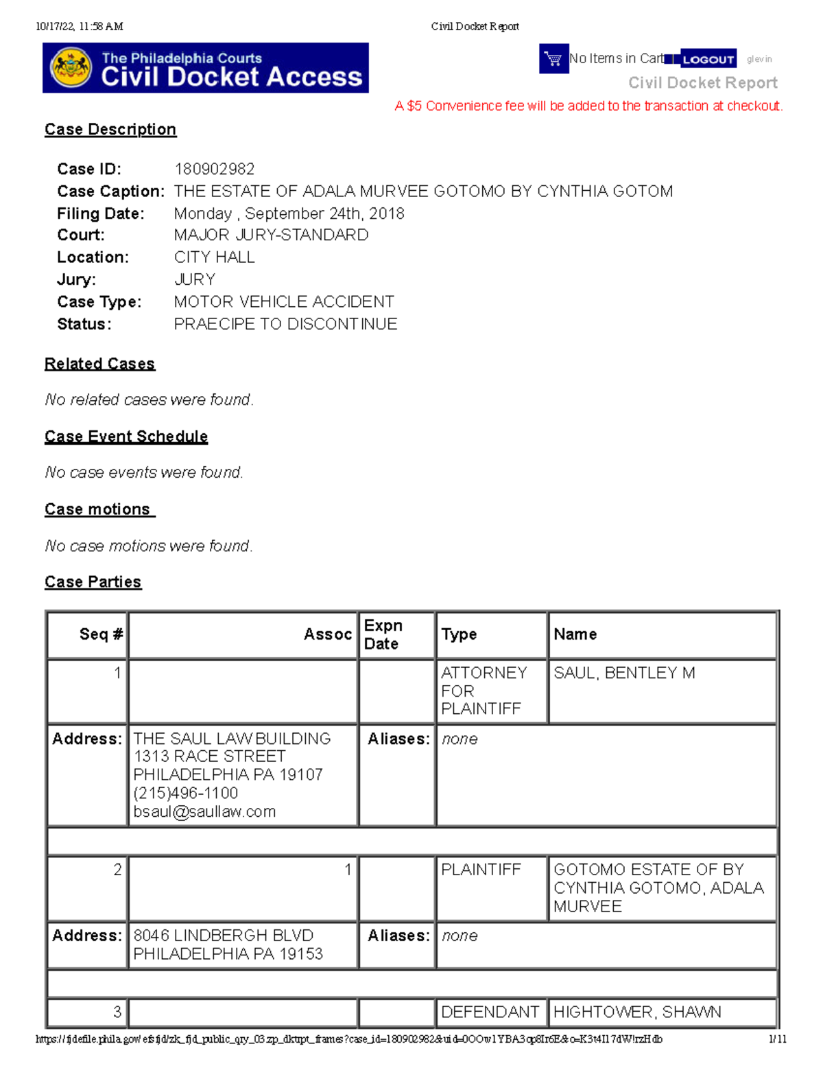 Civil Docket Report - Lecture notes - No Items in Cart glevin Civil ...
