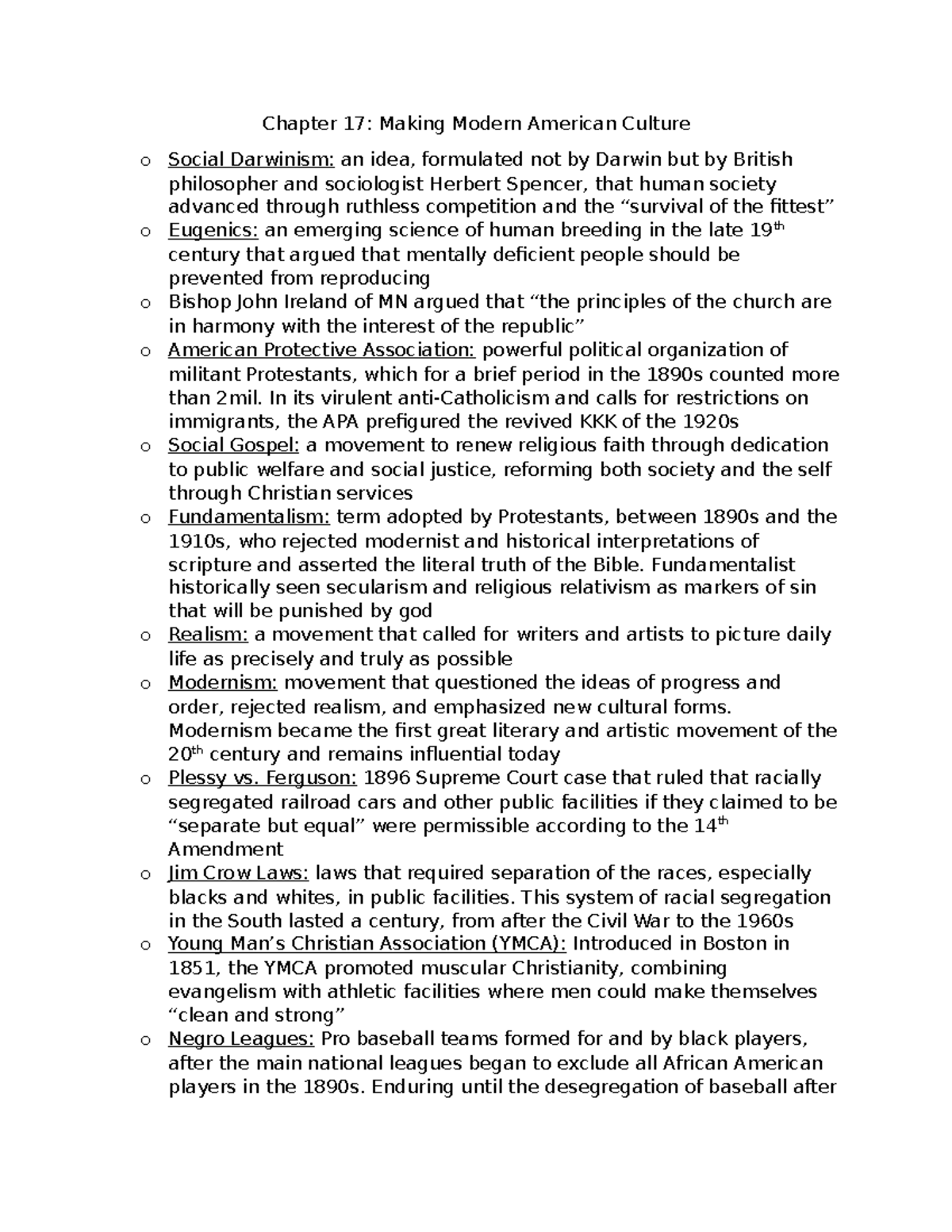 Ch. 17 Notes - Prof. Ceric - Chapter 17: Making Modern American Culture ...