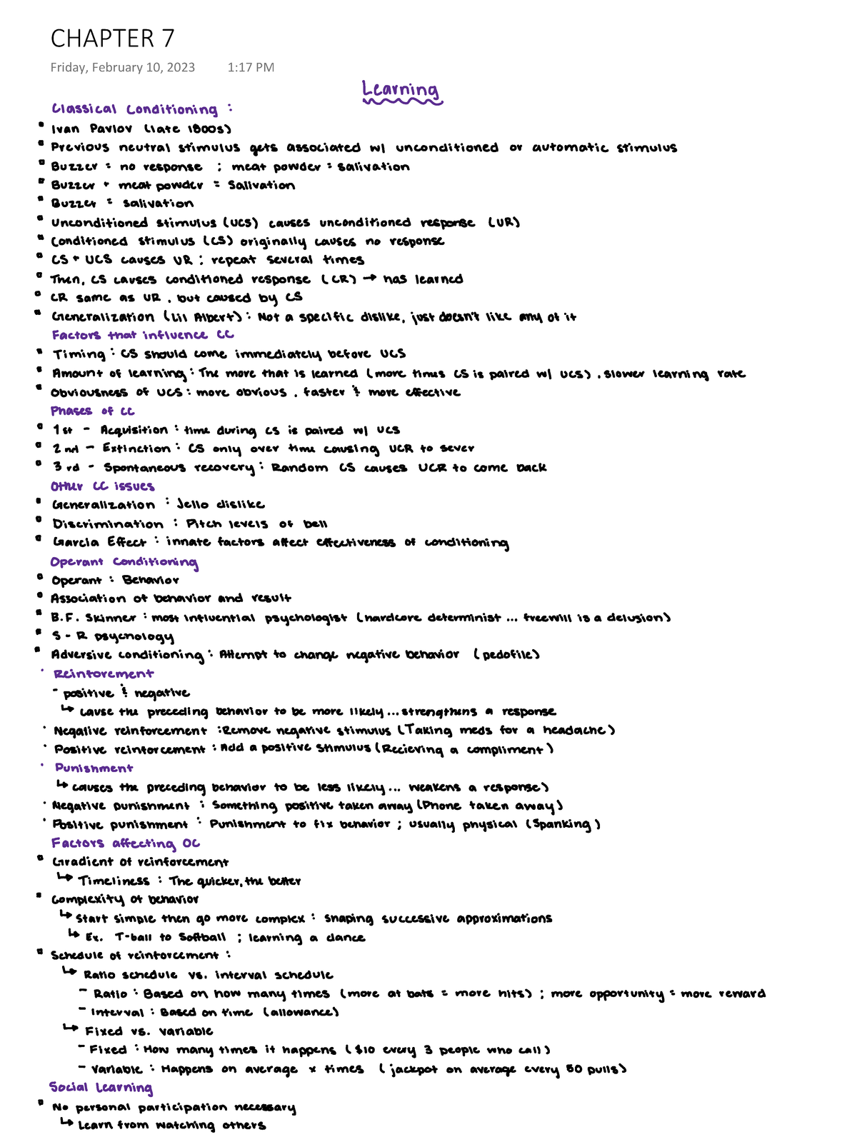 Psychology Ch 7 Notes - PSYC 1000 - CHAPTER 7 Friday, February 10, 2023 ...