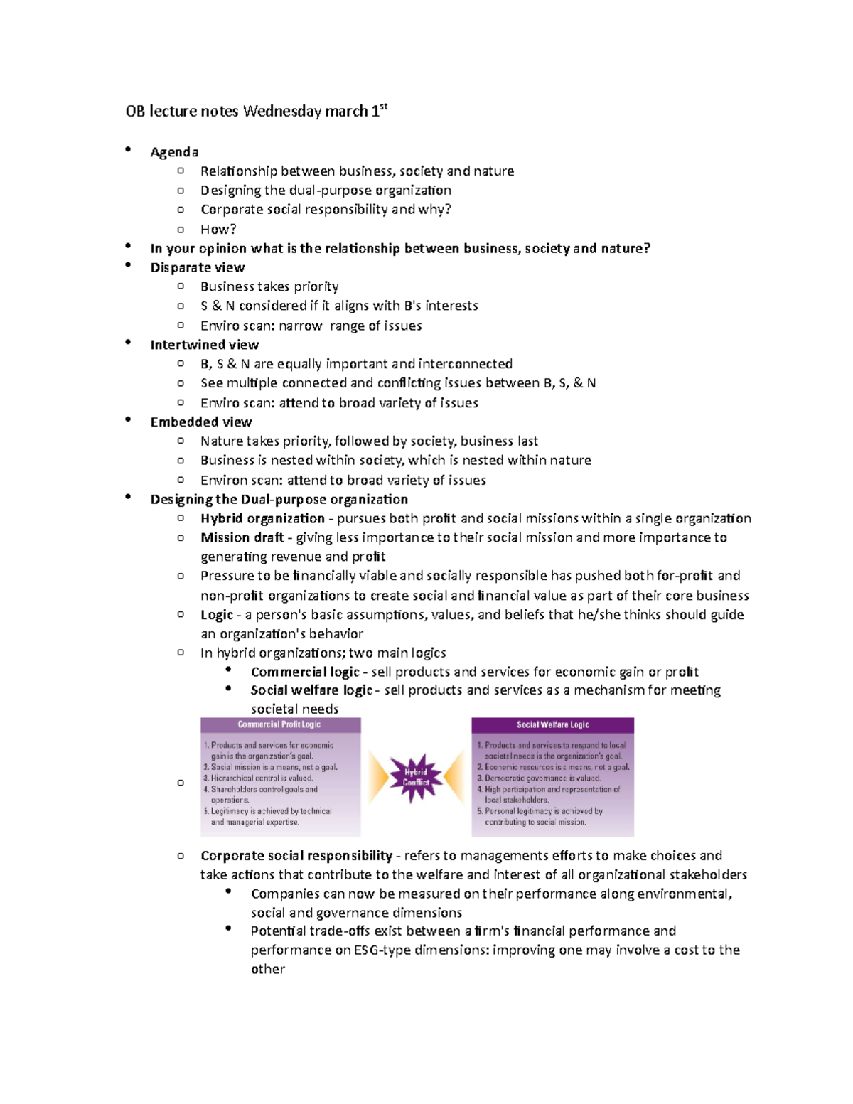 OB lecture notes Wednesday march 1st - Studocu