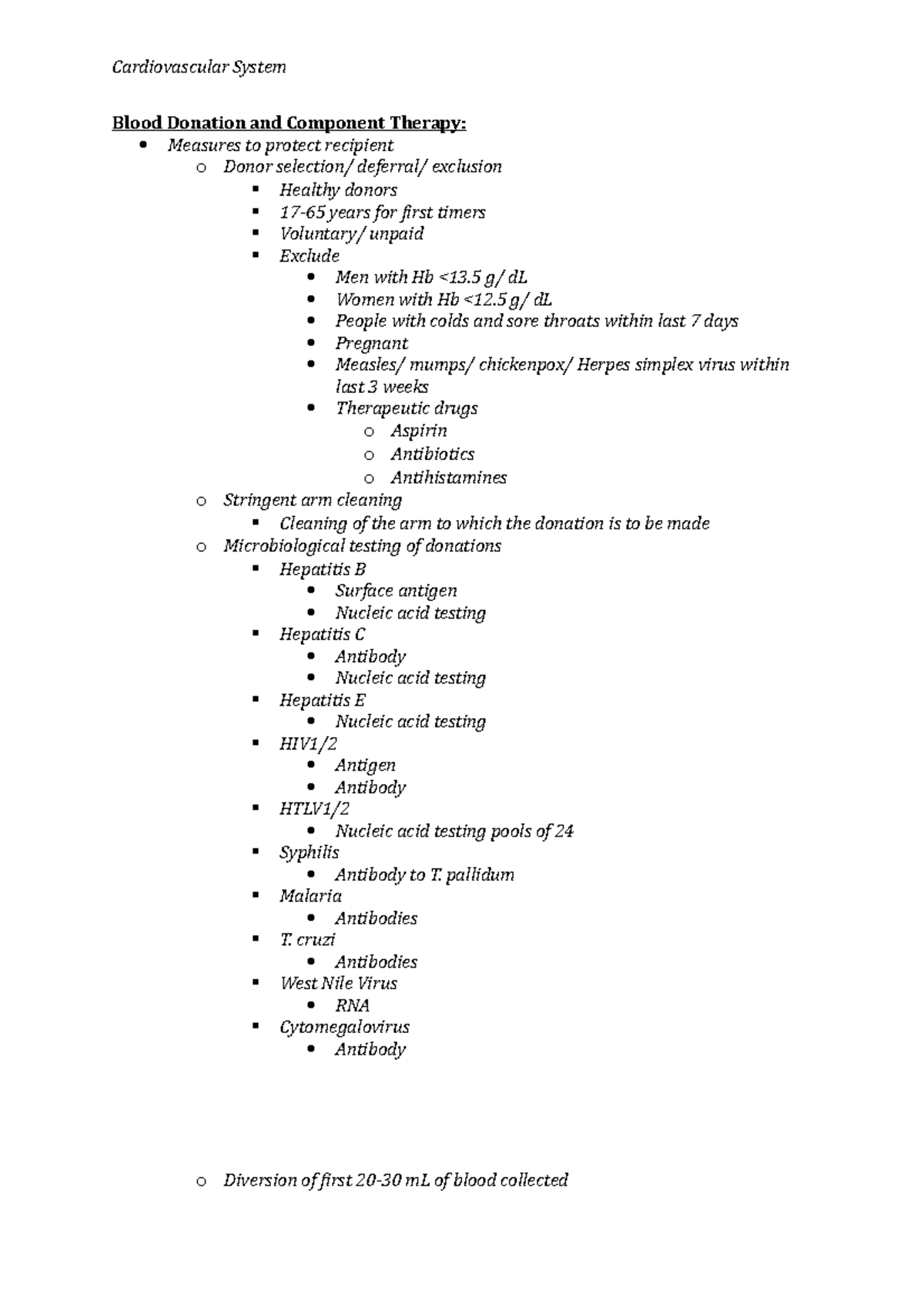 Blood Donation and Component Therapy Lecture Notes - Cardiovascular ...