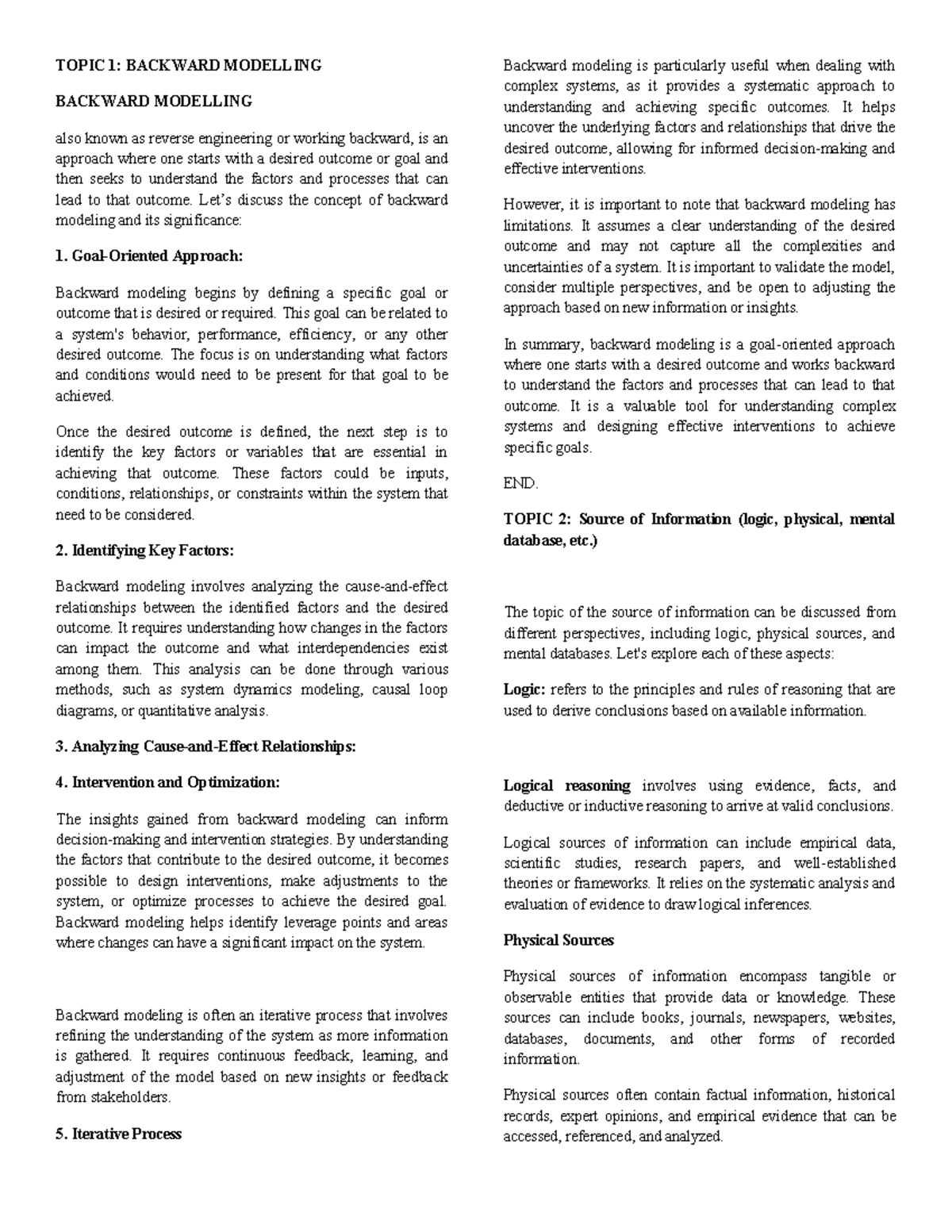 System- Dynamics Finals Notes - TOPIC 1: BACKWARD MODELLING BACKWARD ...