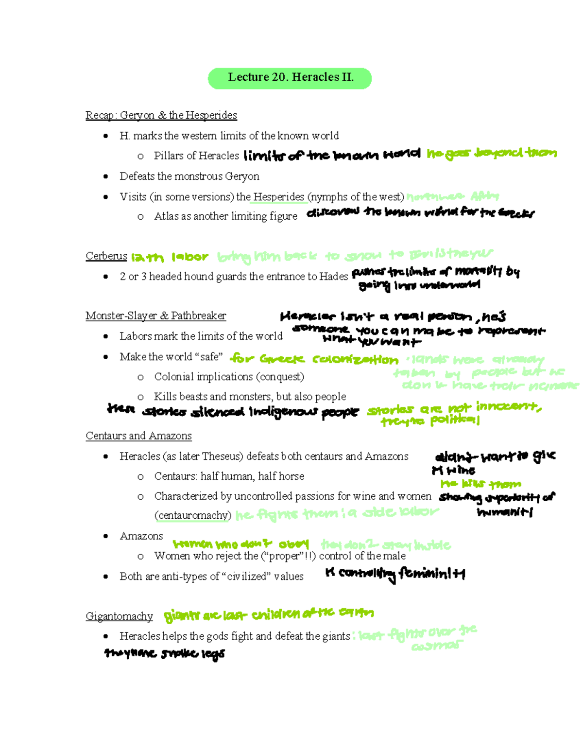 Greek Mythology Notes 20 - Lecture 20. Heracles II. ####### Recap ...