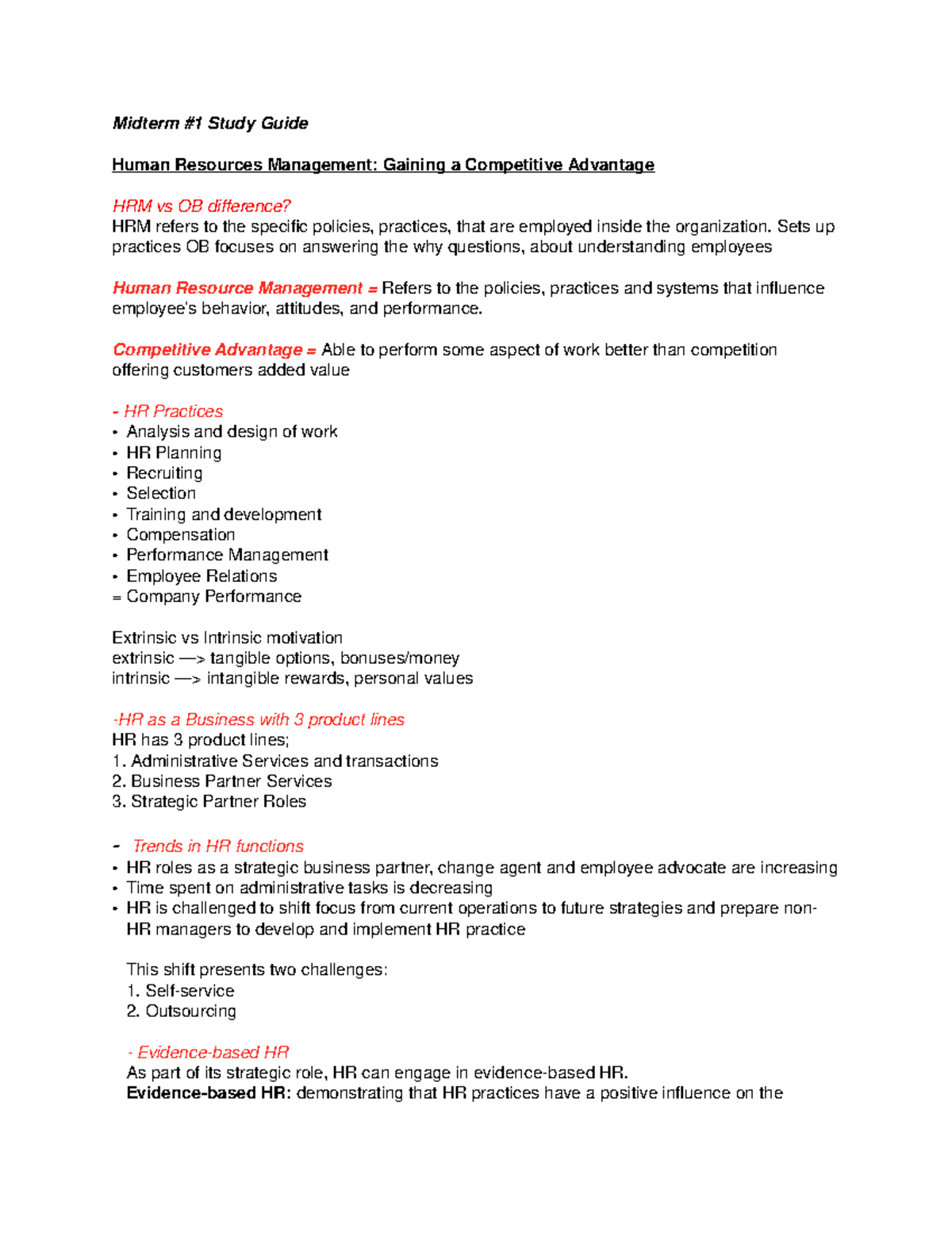 MGMT Study Guide - Midterm #1 Study Guide Human Resources Management ...