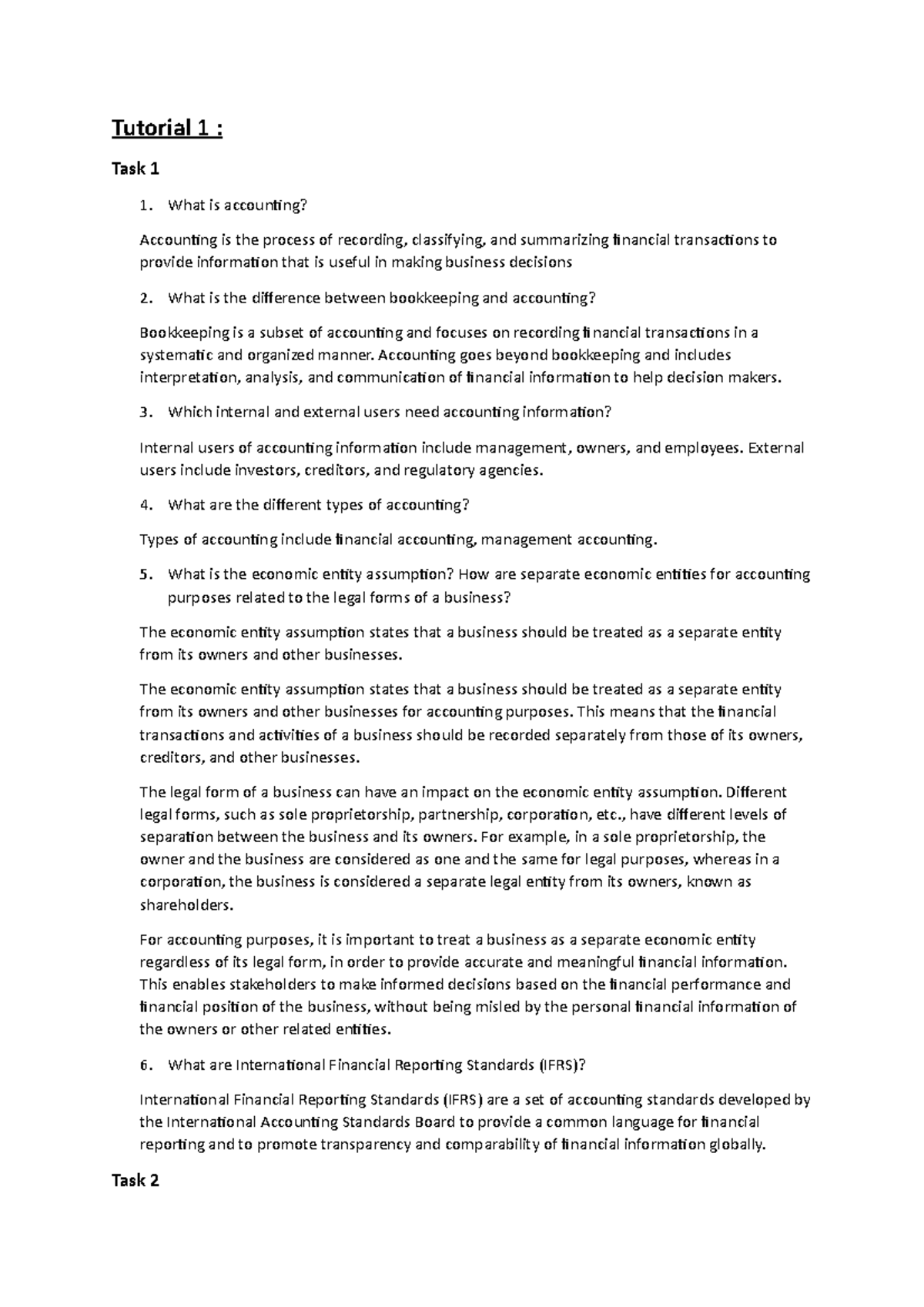 Tutorial 1 accounting - Tutorial 1 : Task 1 What is accounting ...