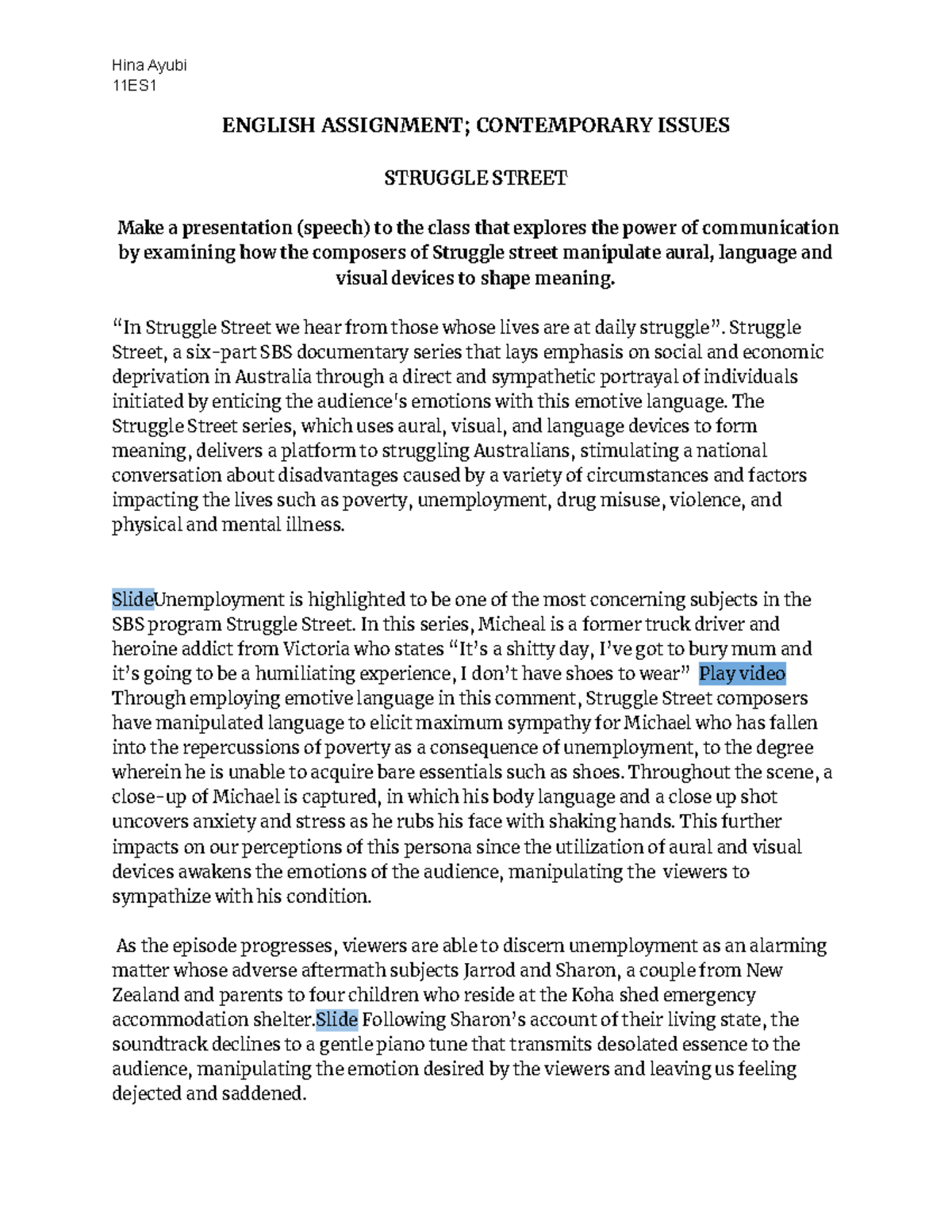 English Assignment Draft - Hina Ayubi 11ES ENGLISH ASSIGNMENT ...