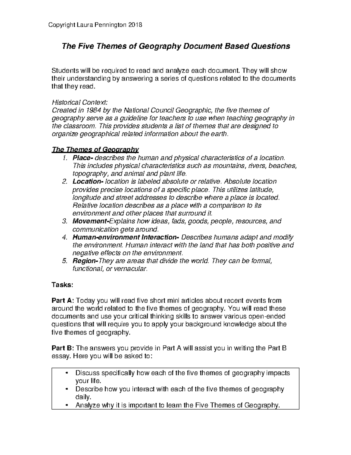 Geography World History Teacher Sub DBQ 5Geography Themes-1 - The Five ...