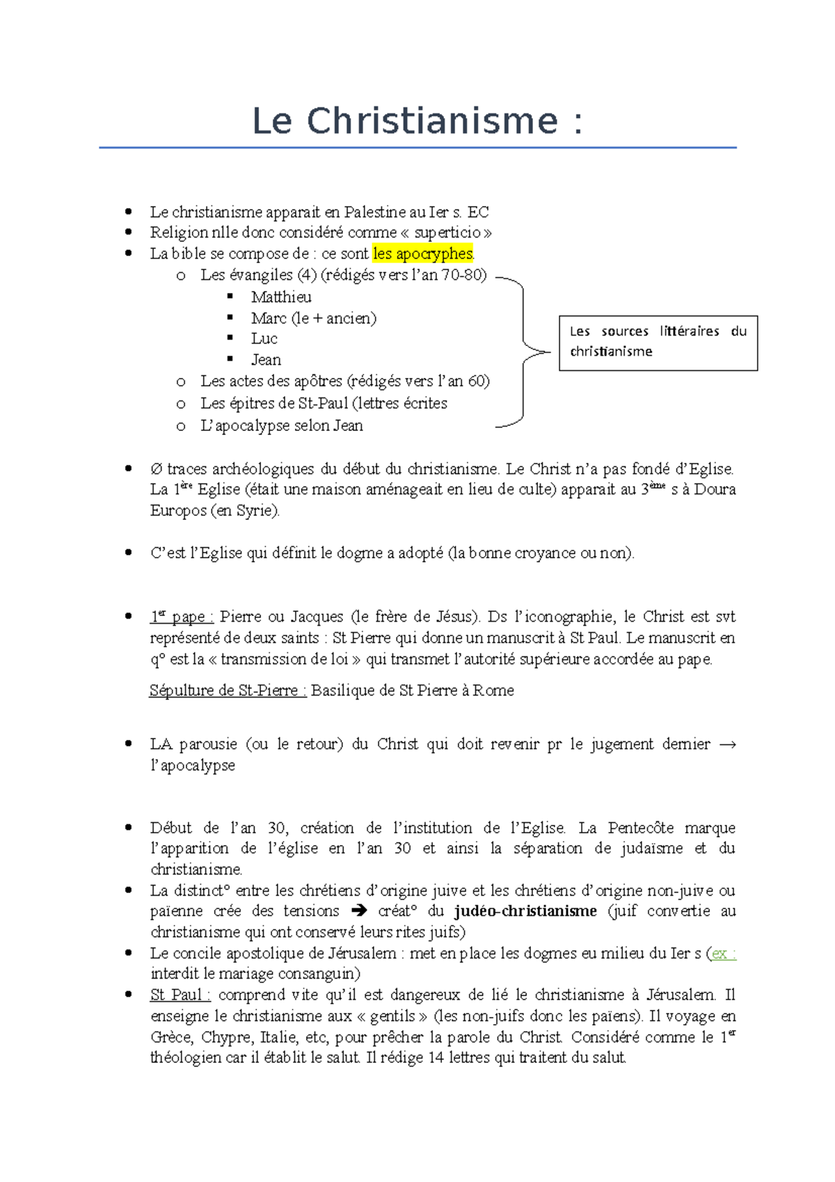 Le Christianisme Fiche - Le Christianisme : Le christianisme apparait ...