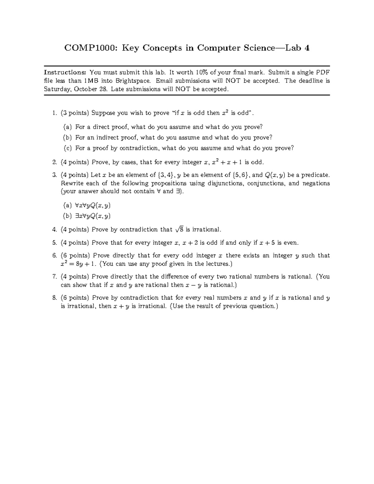 COMP 1000-Lab 4 - 34r2 - COMP1000: Key Concepts in Computer Science—Lab 4 Instructions: You must ...