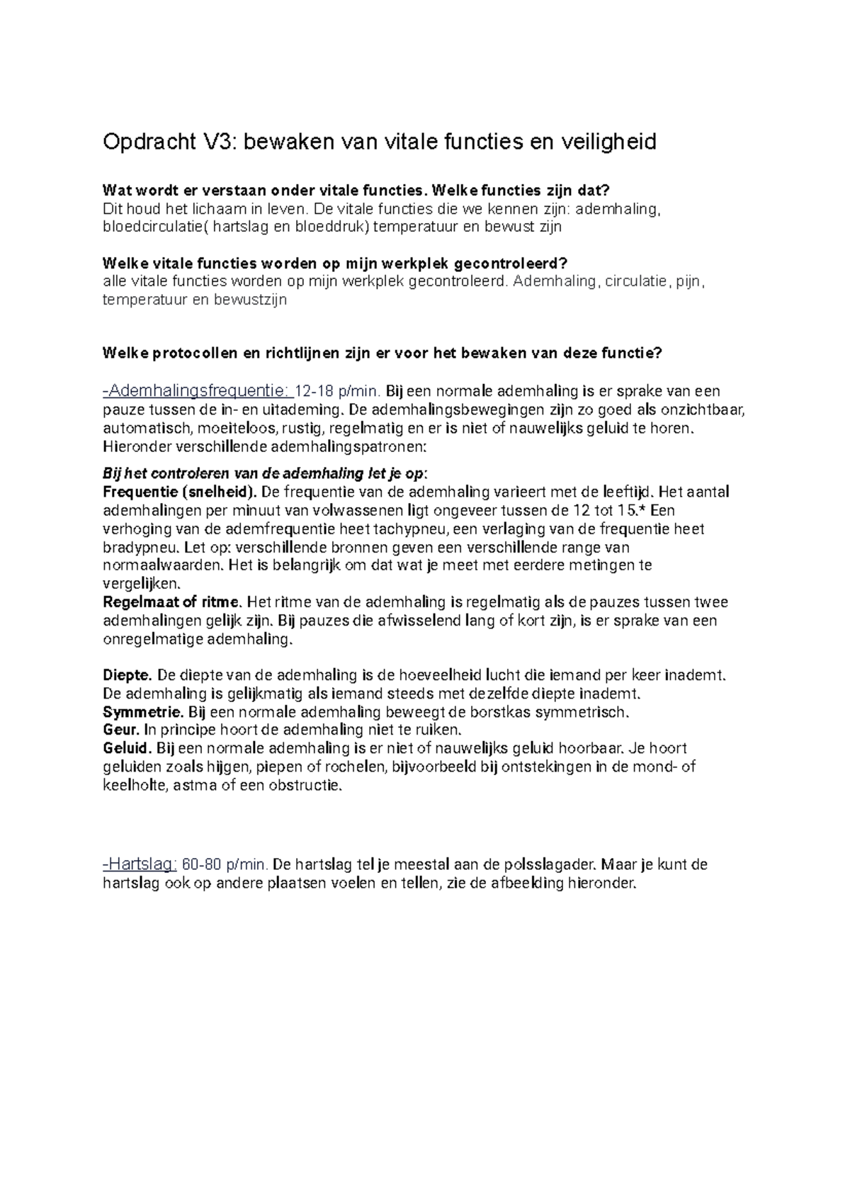 Opdracht V3 bewaken van vitale functies en veiligheid - Welke functies ...