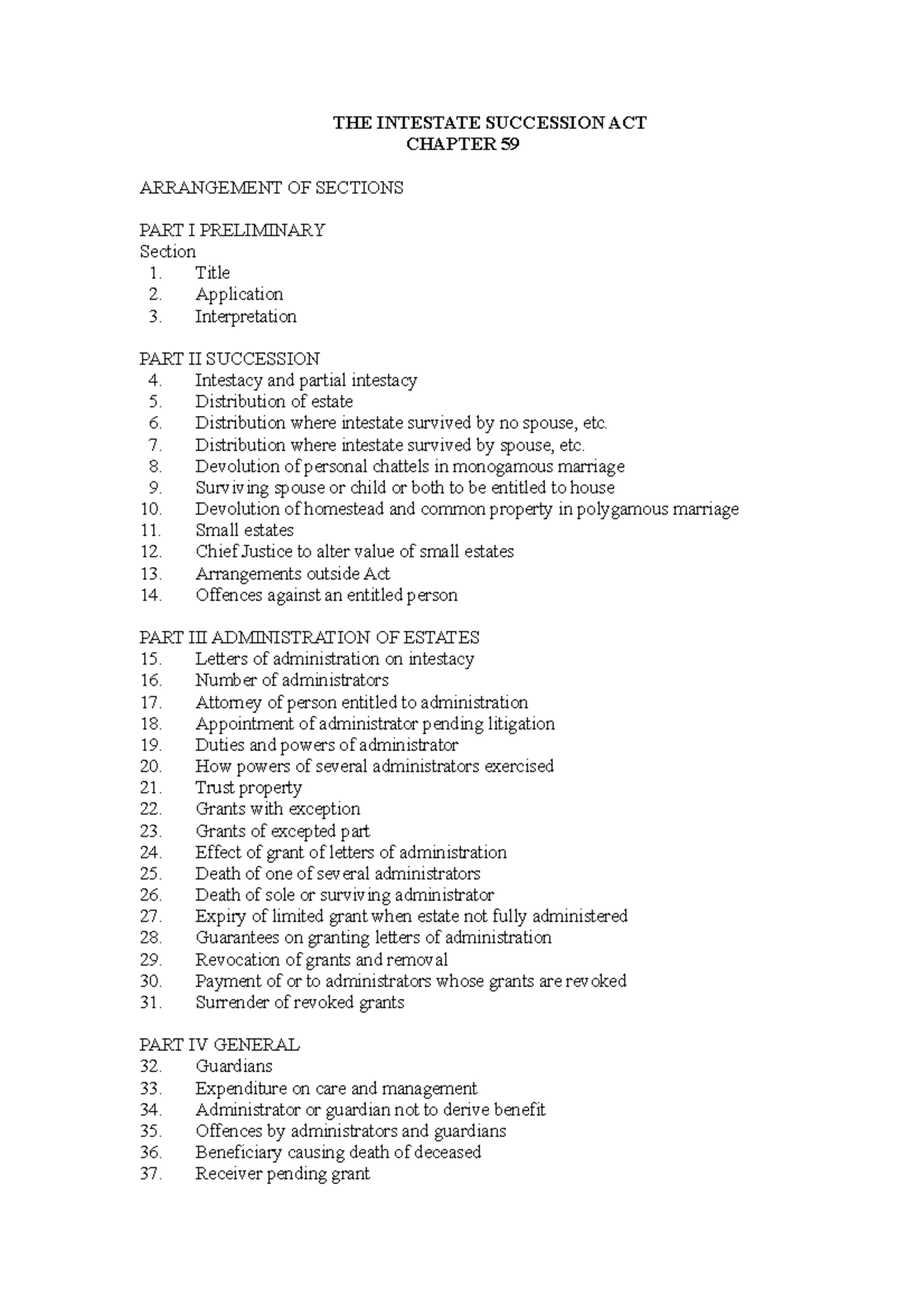 THE Intestate Succession ACT - THE INTESTATE SUCCESSION ACT CHAPTER 59 ...