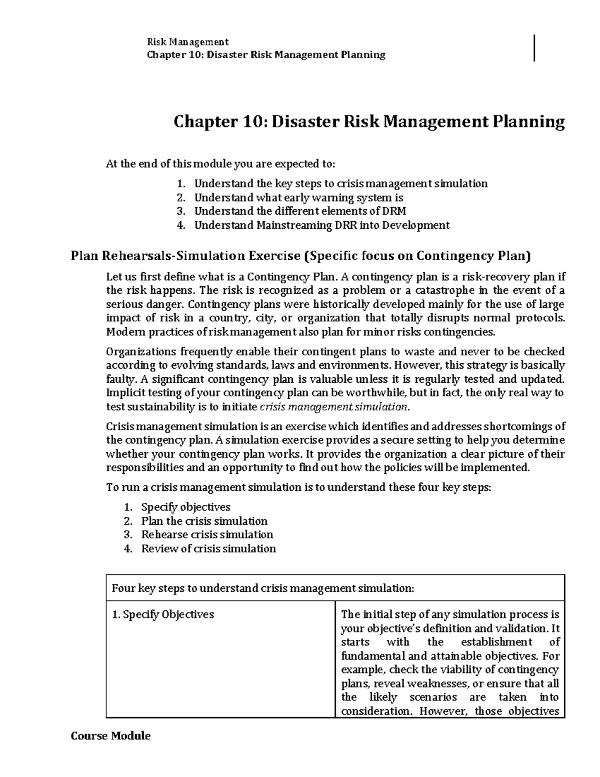 Module 010 Chapter 10 Disaster Risk Management Planning - Risk ...