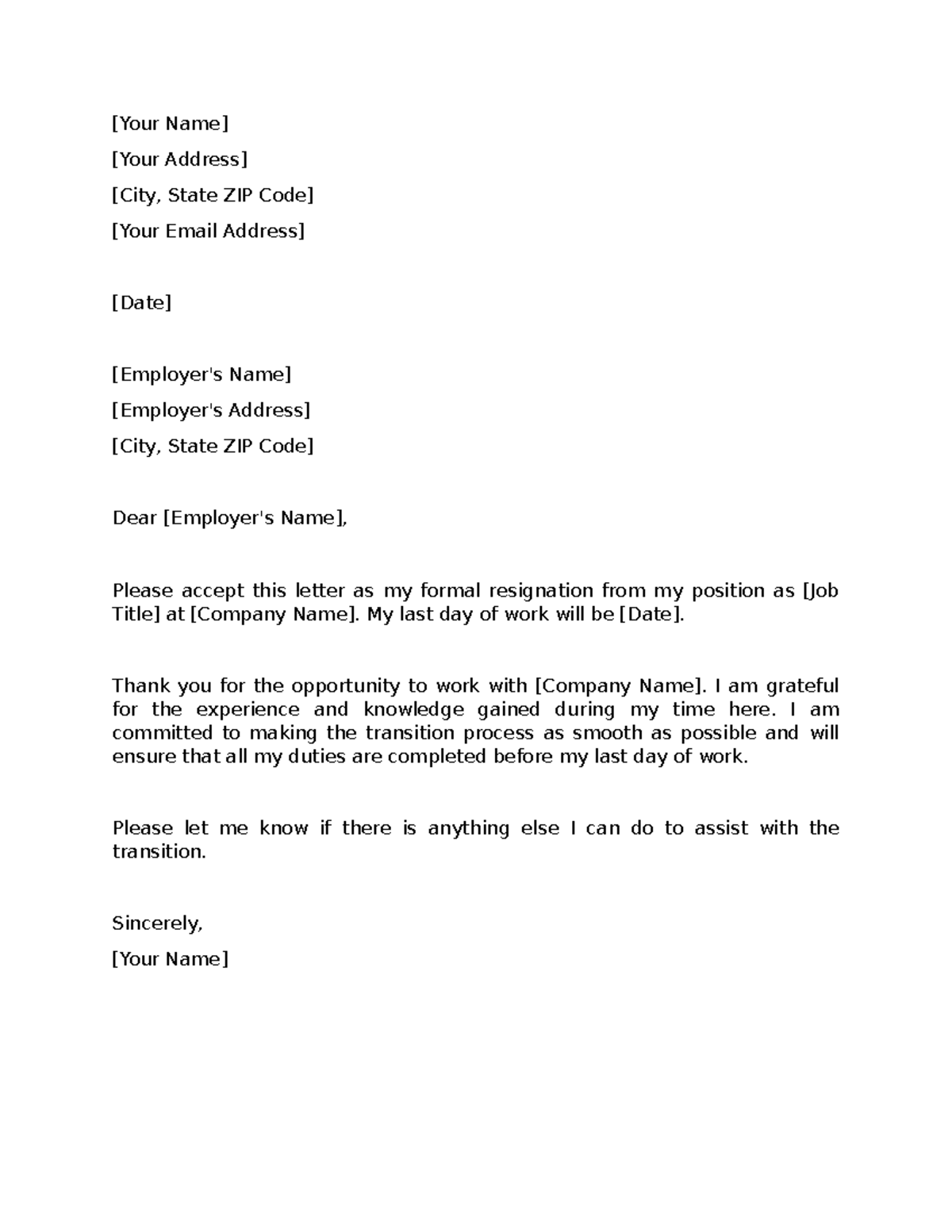 Resignation Letter format - [Your Name] [Your Address] [City, State ZIP ...