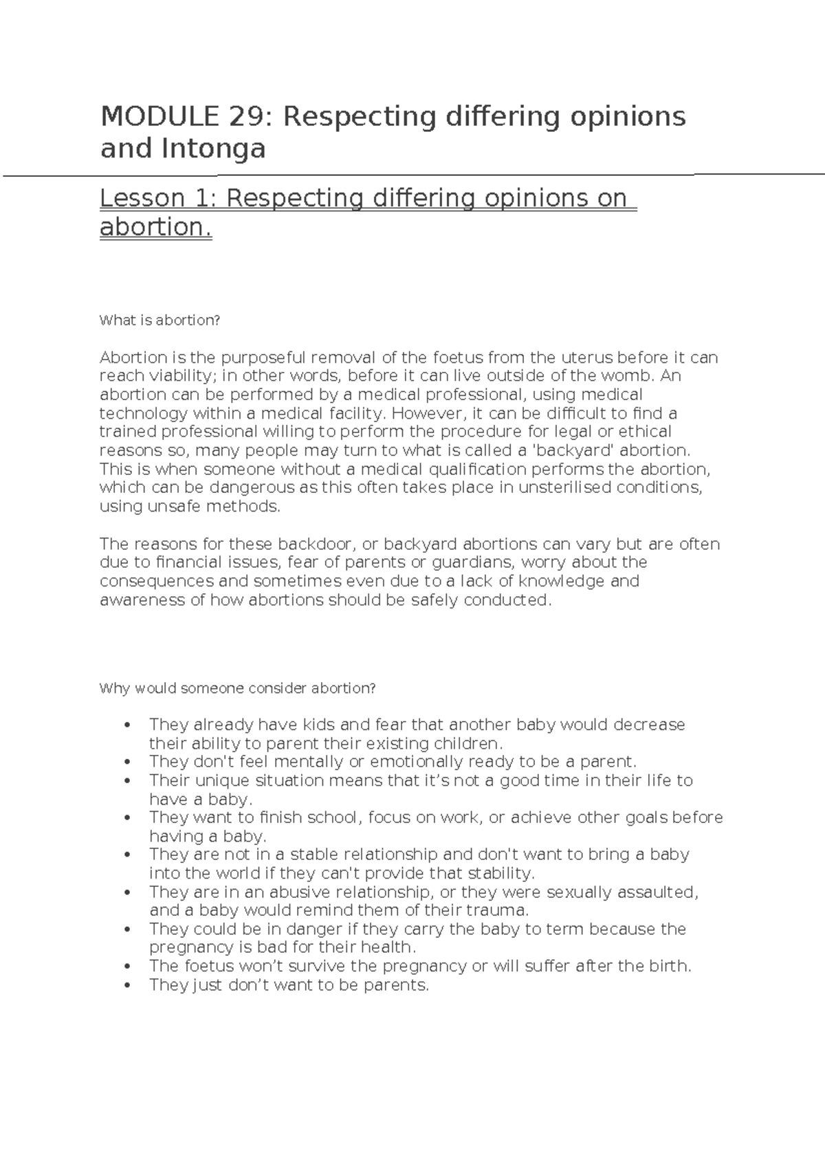 Module 29- Respecting differing opinions and Intonga - MODULE 29 ...