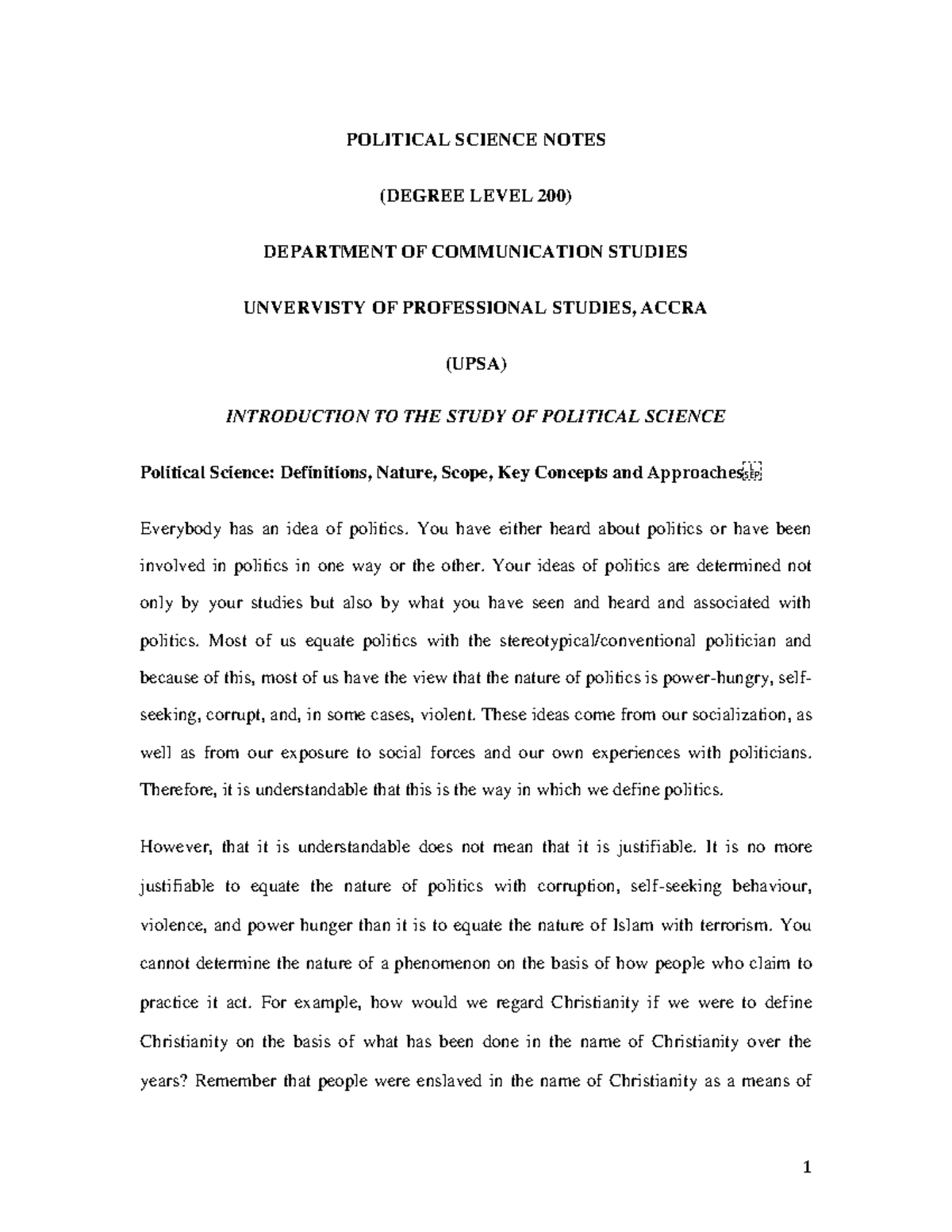 Political Science-Lecture Notes - POLITICAL SCIENCE NOTES (DEGREE LEVEL ...