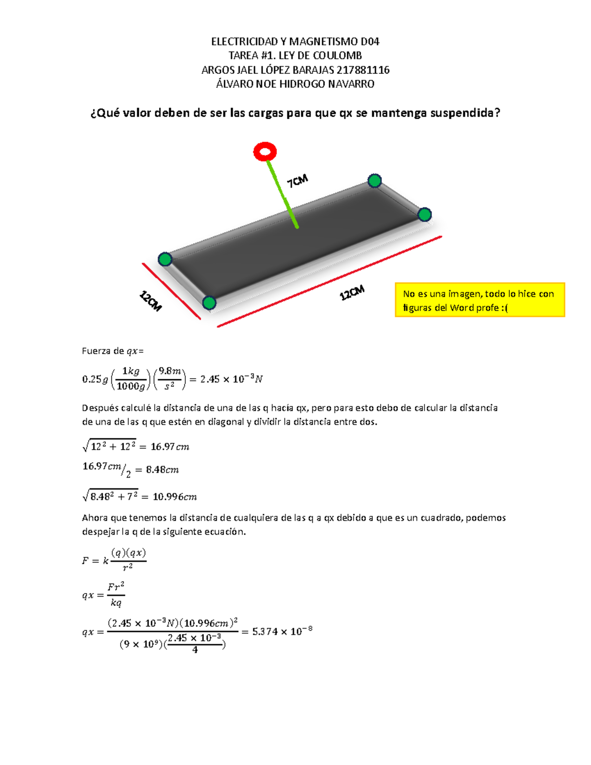Tarea #1 Ley de Coulomb - ELECTRICIDAD Y MAGNETISMO D TAREA #1. LEY DE ...