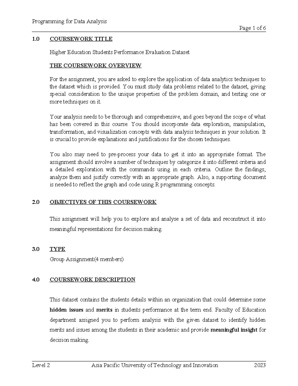 Assignment Question - Page 1 of 6 1 COURSEWORK TITLE Higher Education ...