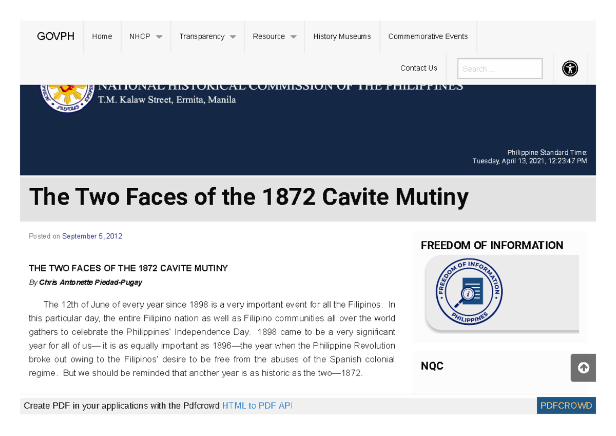 The Two Faces of the Cavite Mutiny from the NHCP - Philippine Standard ...