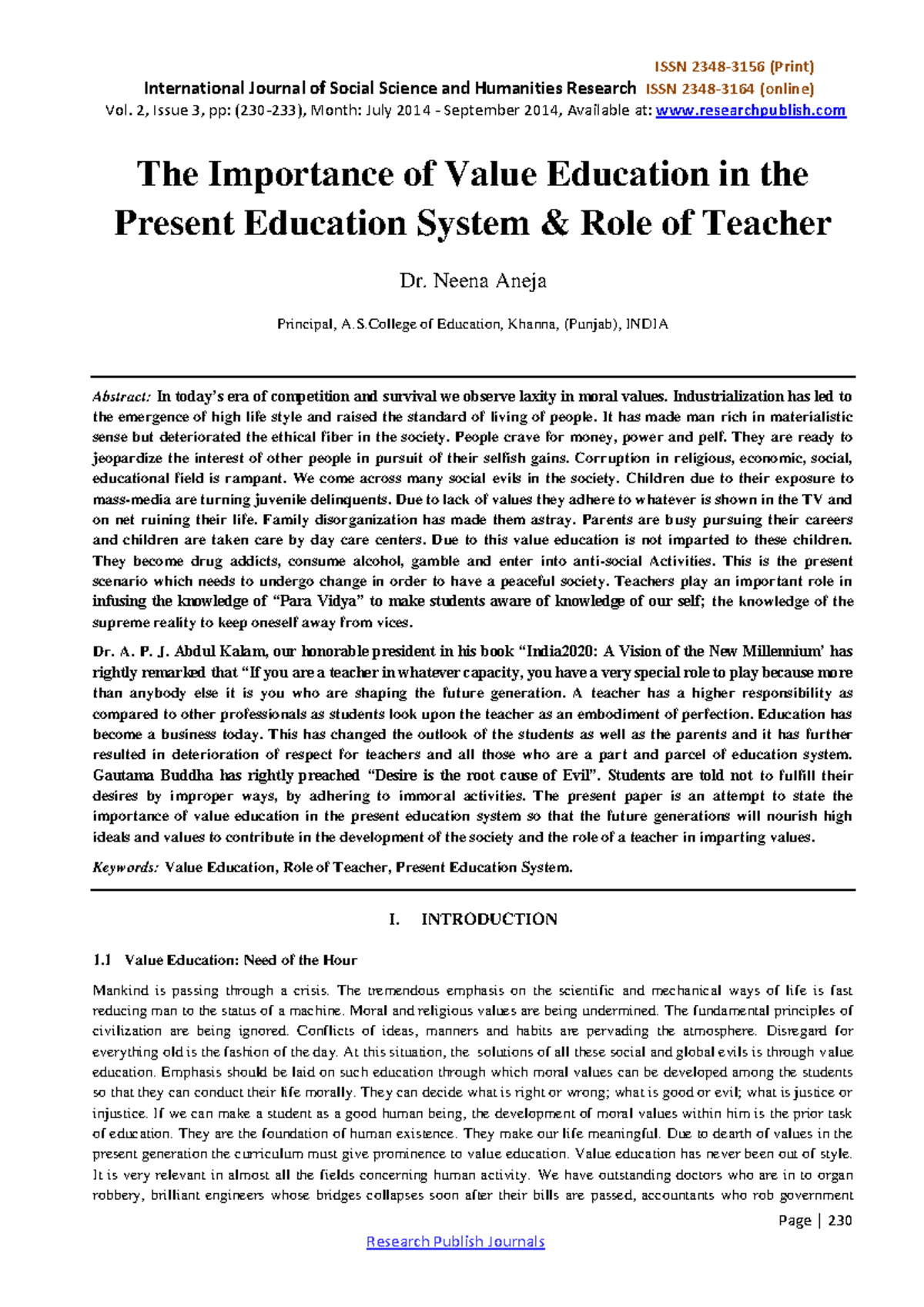 The Importance of Value Education 534 - International Journal of Social ...