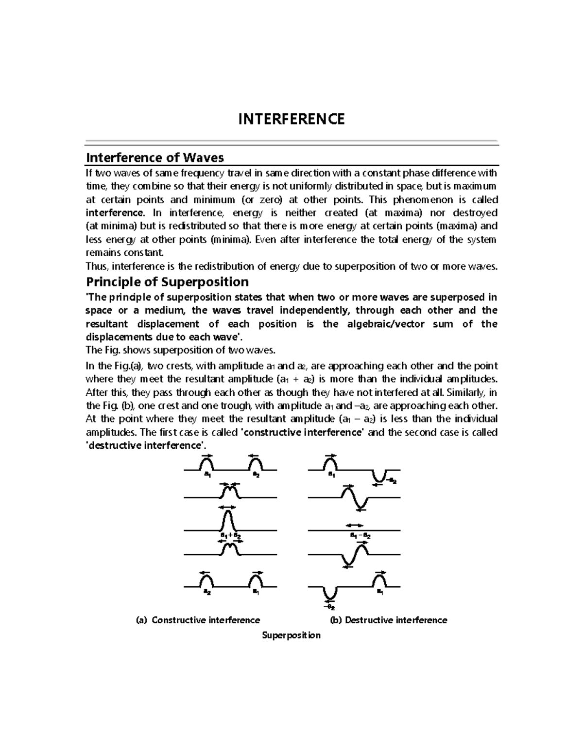 Interference notes - INTERFERENCE Interference of Waves If two waves of ...