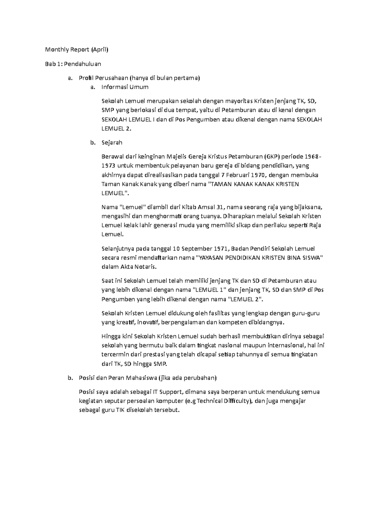 Monthly Report April - gggggggggggggggggggggg - Monthly Report (April ...