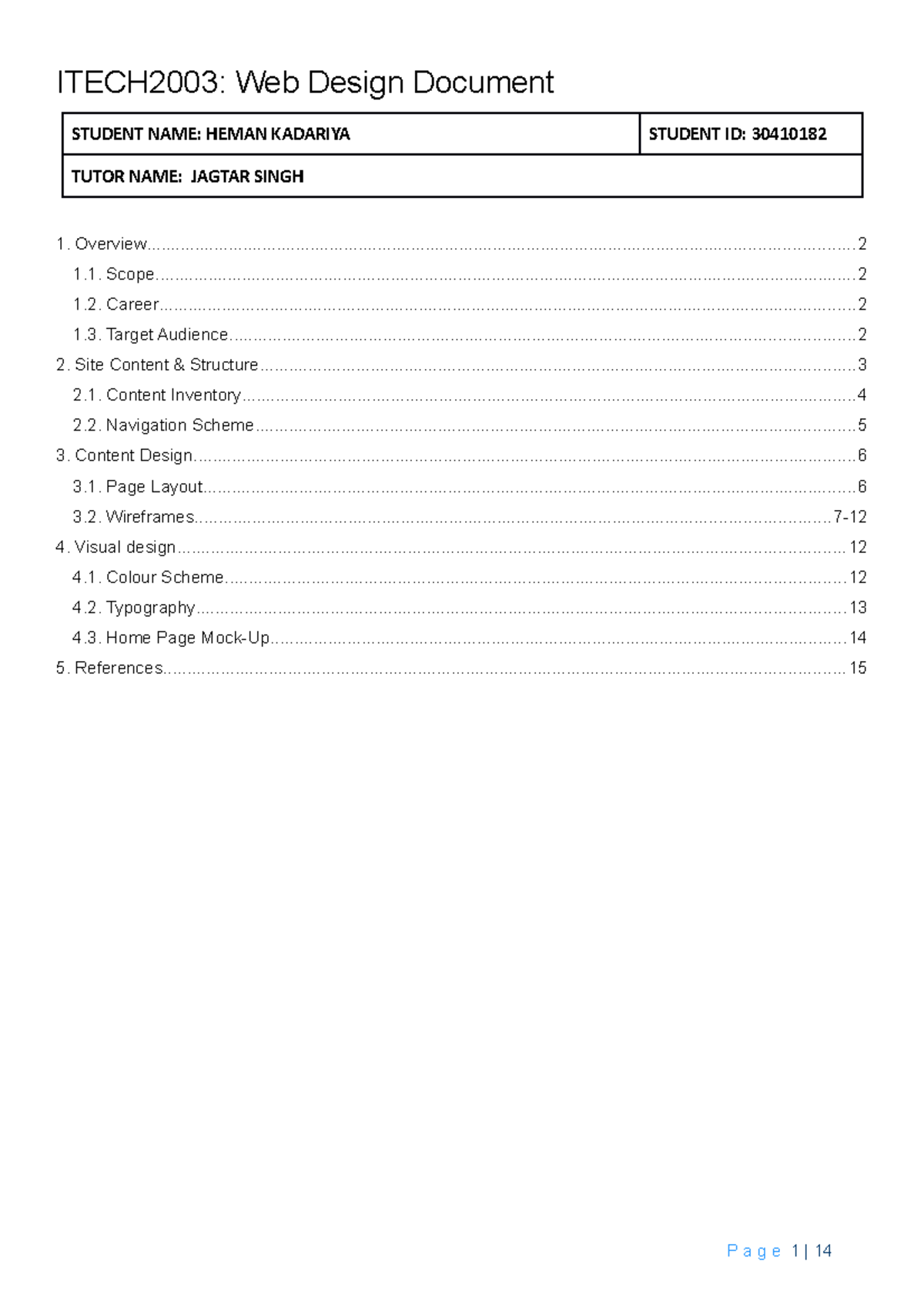 ITECH2003 Design Document 30410182 - ITECH2003: Web Design Document STUDENT NAME: HEMAN KADARIYA ...