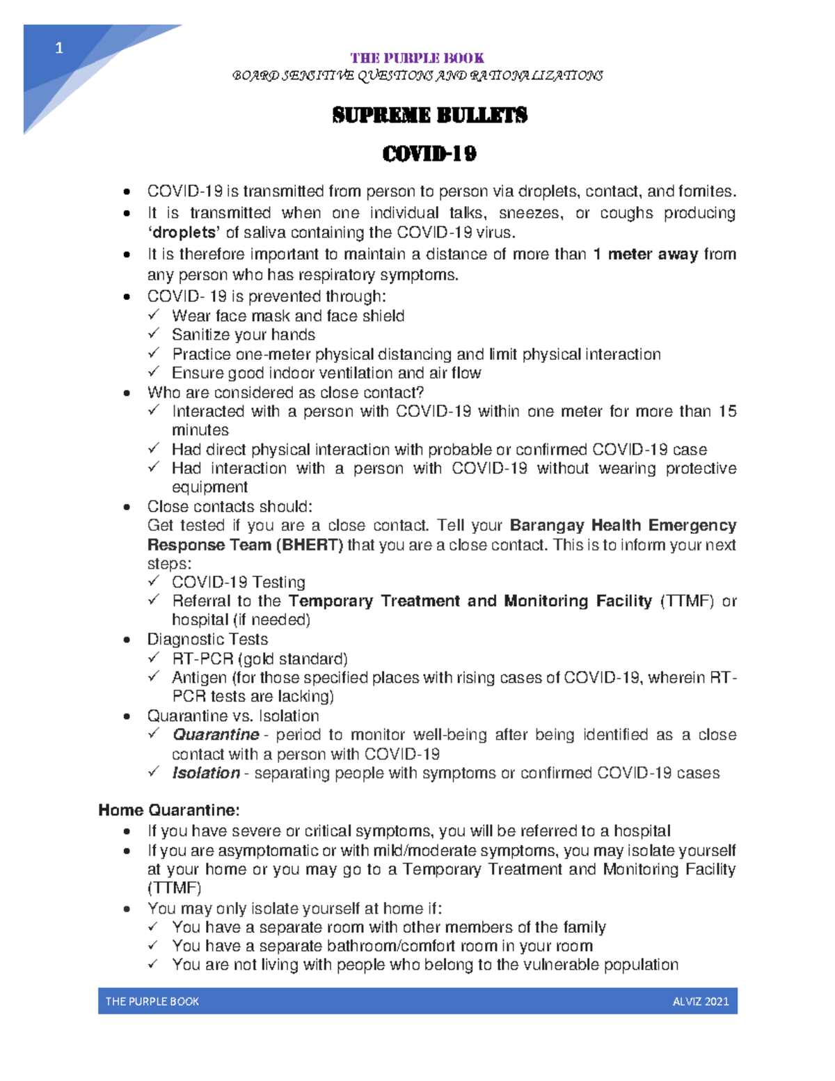 Covid 19 Supreme Bullets - THE PURPLE BOOK BOARD SENSITIVE QUESTIONS ...