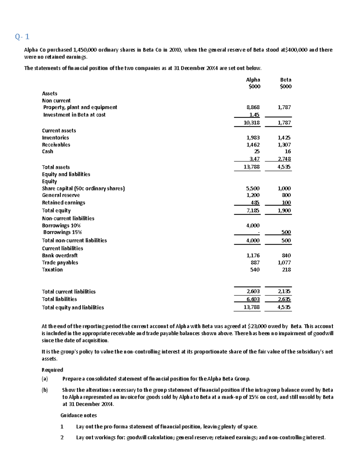 Consolidated financial statements - Q- 1 Alpha Co purchased 1,450,000 ...
