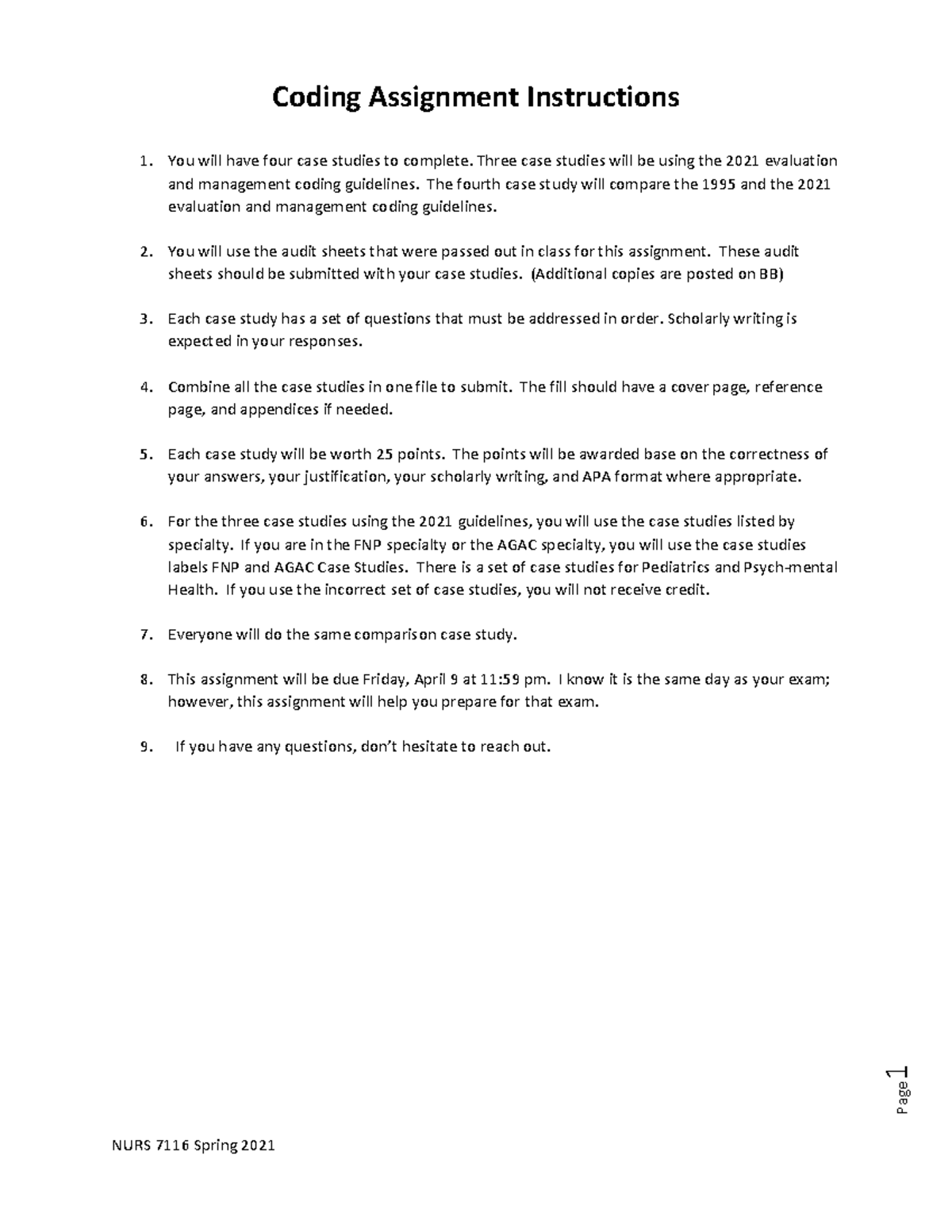 Coding Assignment Instructions Spring 2021 - NURS 7116 Spring 2021 Page 1 Coding Assignment ...