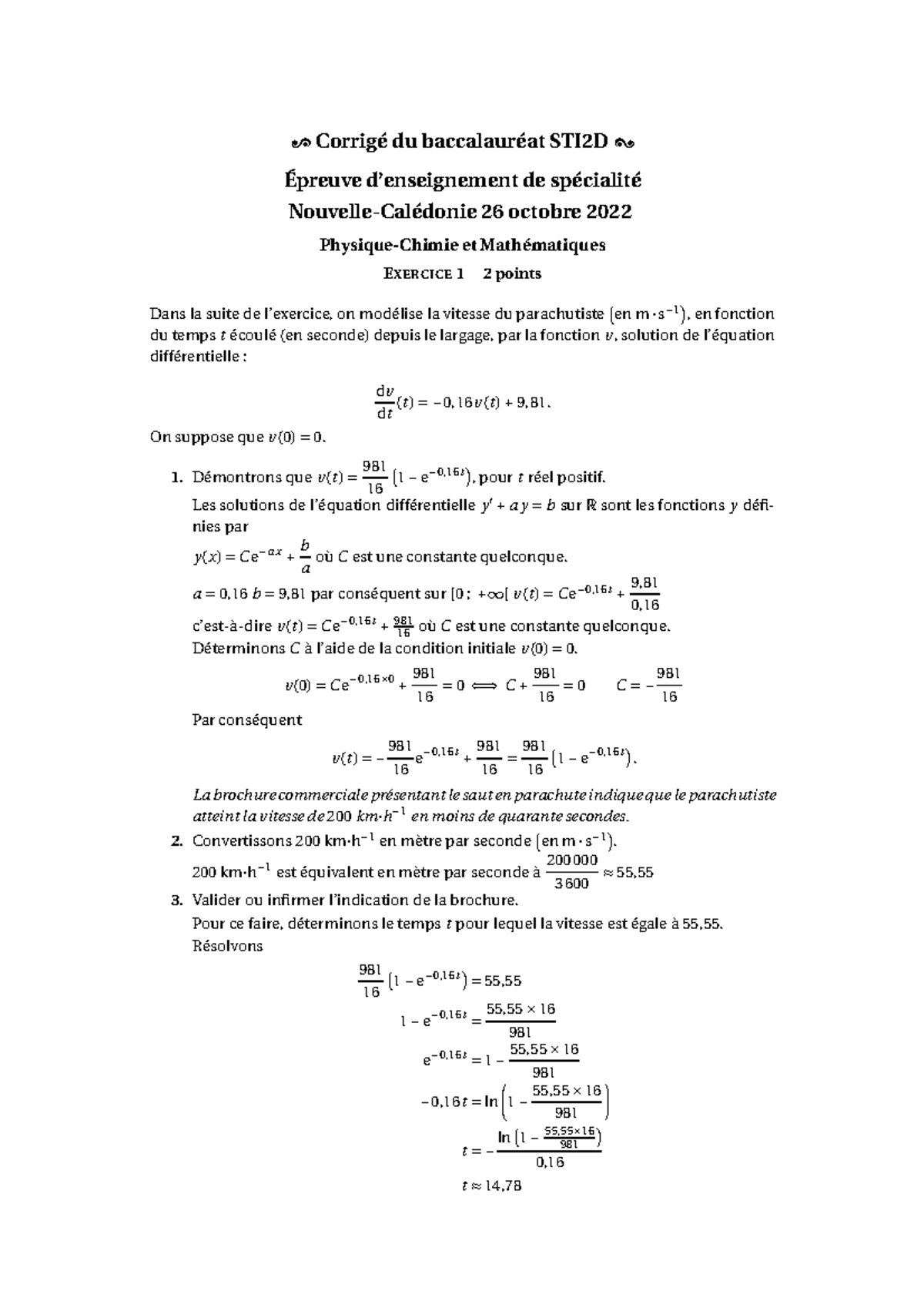 Corrige STI2D Caledonie octobre 2022 DV - ; Corrigé du baccalauréat STI2D