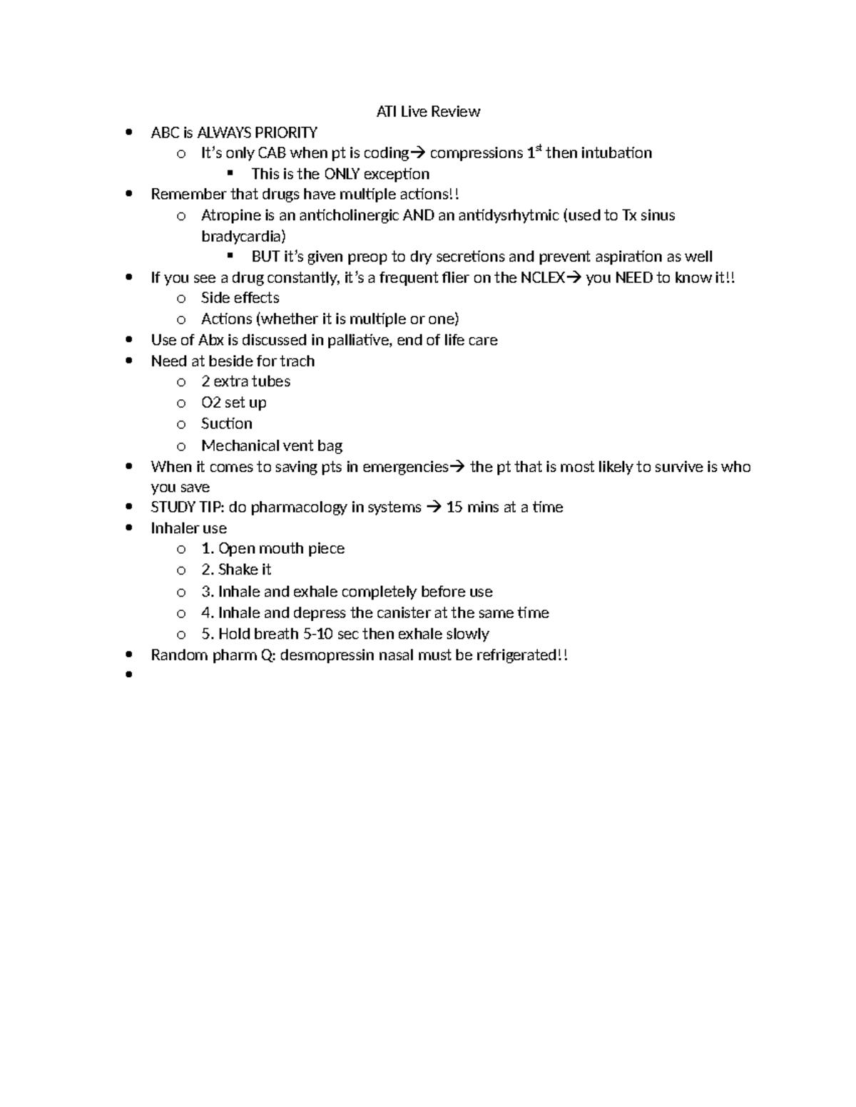 ATI Live Review - ATI Live Review ABC is ALWAYS PRIORITY o It’s only ...