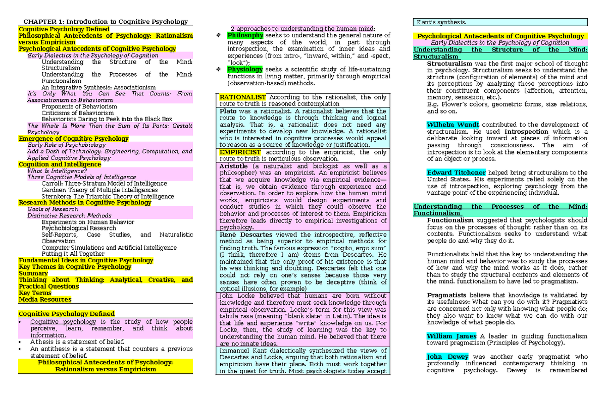 Chapter 1 Cognitive Psychology summary - CHAPTER 1: Introduction to Cognitive Psychology ...