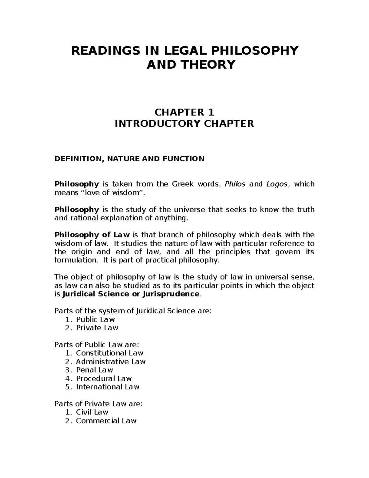 Legal Philosophy Notes - READINGS IN LEGAL PHILOSOPHY AND THEORY ...