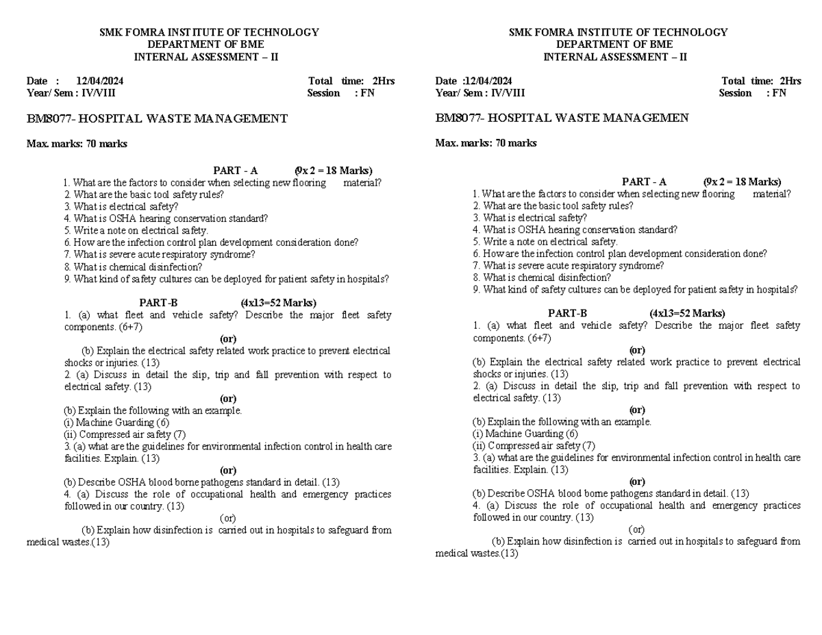 HWM IA-2 questions - SMK FOMRA INSTITUTE OF TECHNOLOGY DEPARTMENT OF ...