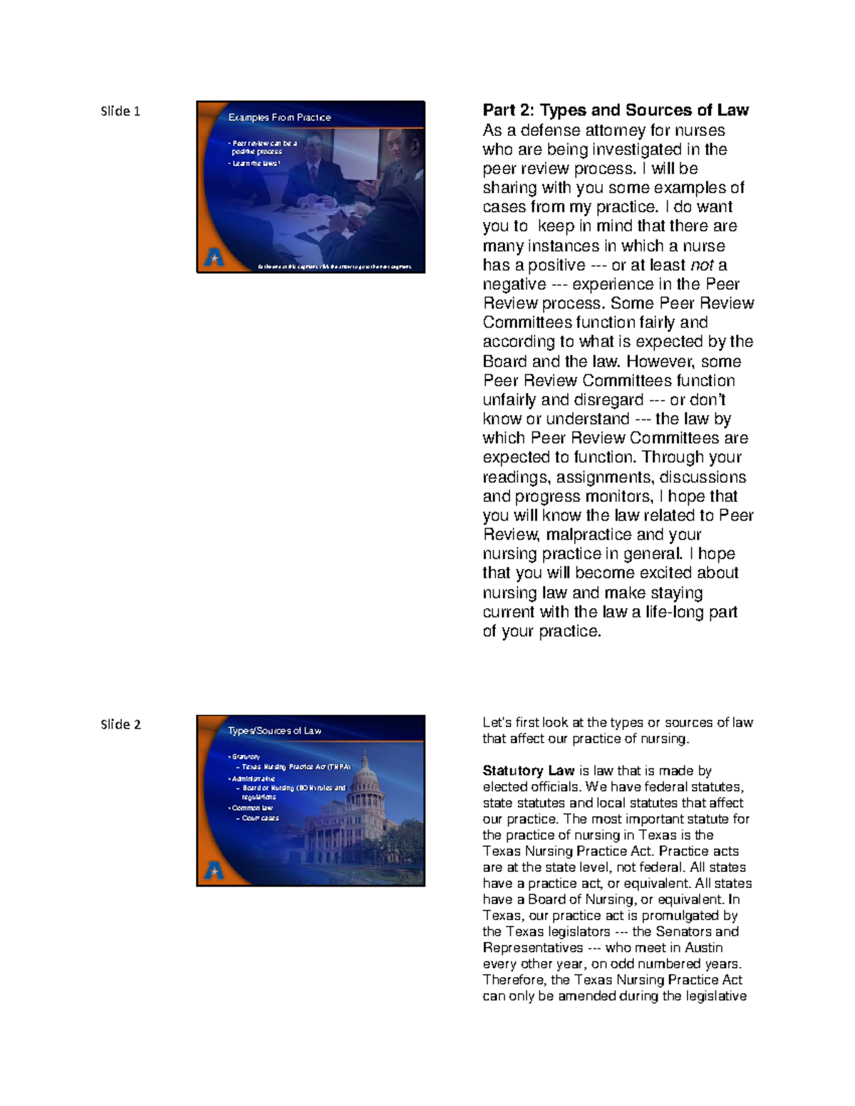 Types Sources of Law transcript - Slide 1 Examples From Practice Peer ...