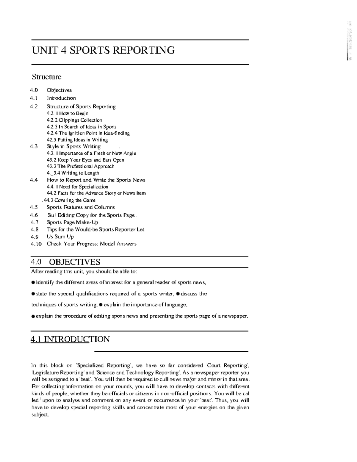 Unit-4-Sports Reporting - UNIT 4 SPORTS REPORTING Structure 4 ...
