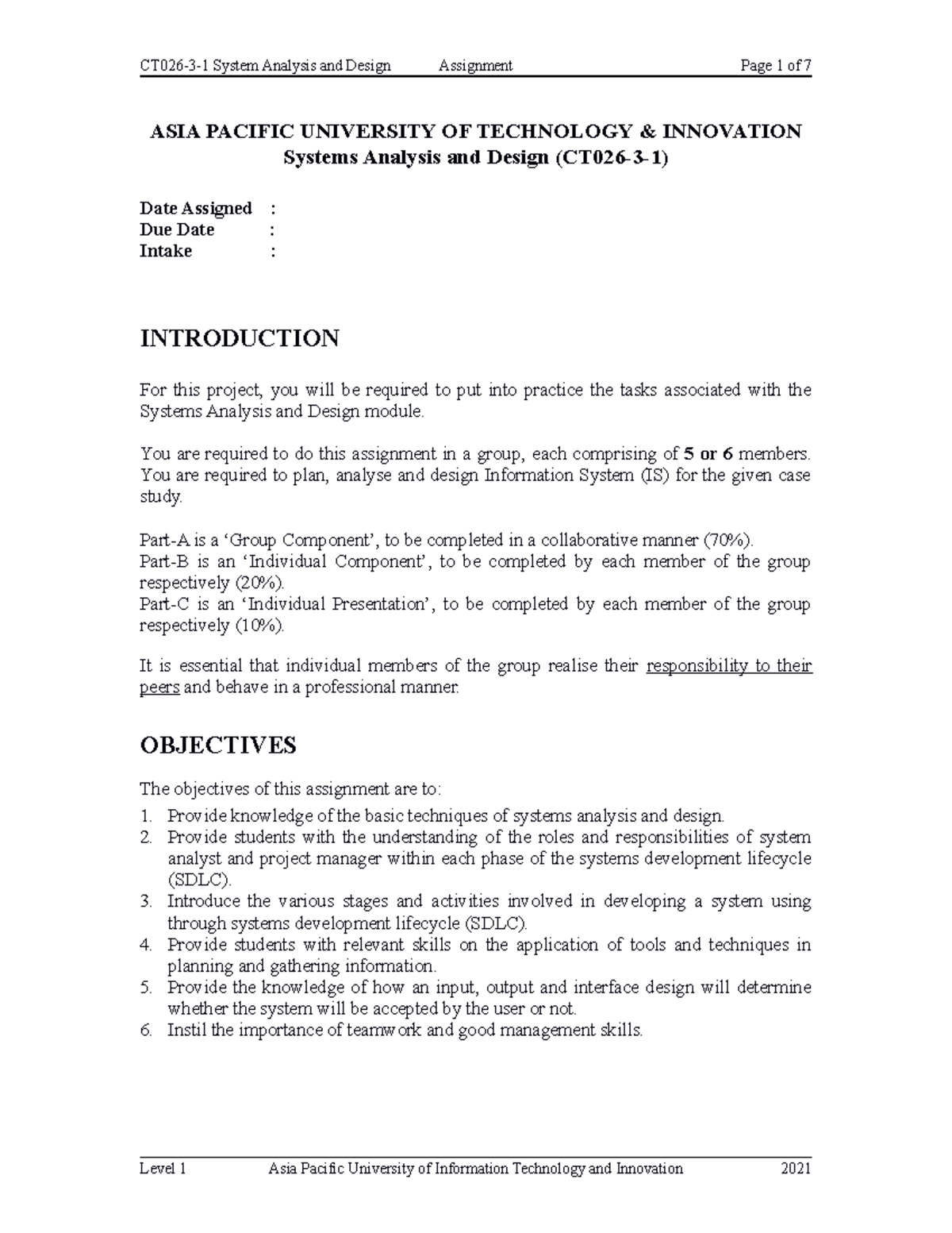 CT026-3-1-SAAD - Assignment Question - ASIA PACIFIC UNIVERSITY OF TECHNOLOGY & INNOVATION - Studocu