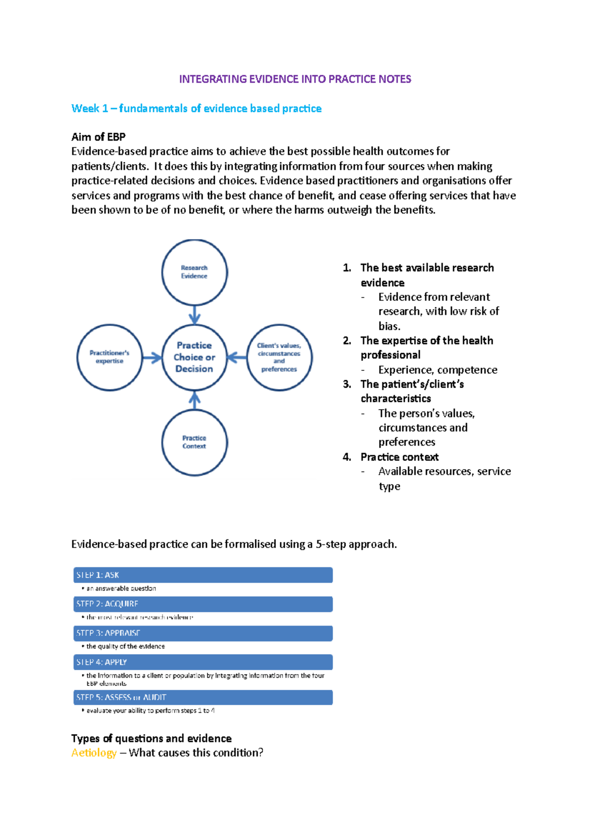Integrating evidence into practice notes - INTEGRATING EVIDENCE INTO ...