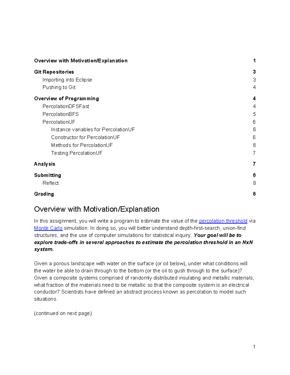 Project P6 Percolation, Compsci 201, Fall 2018 - Overview with ...