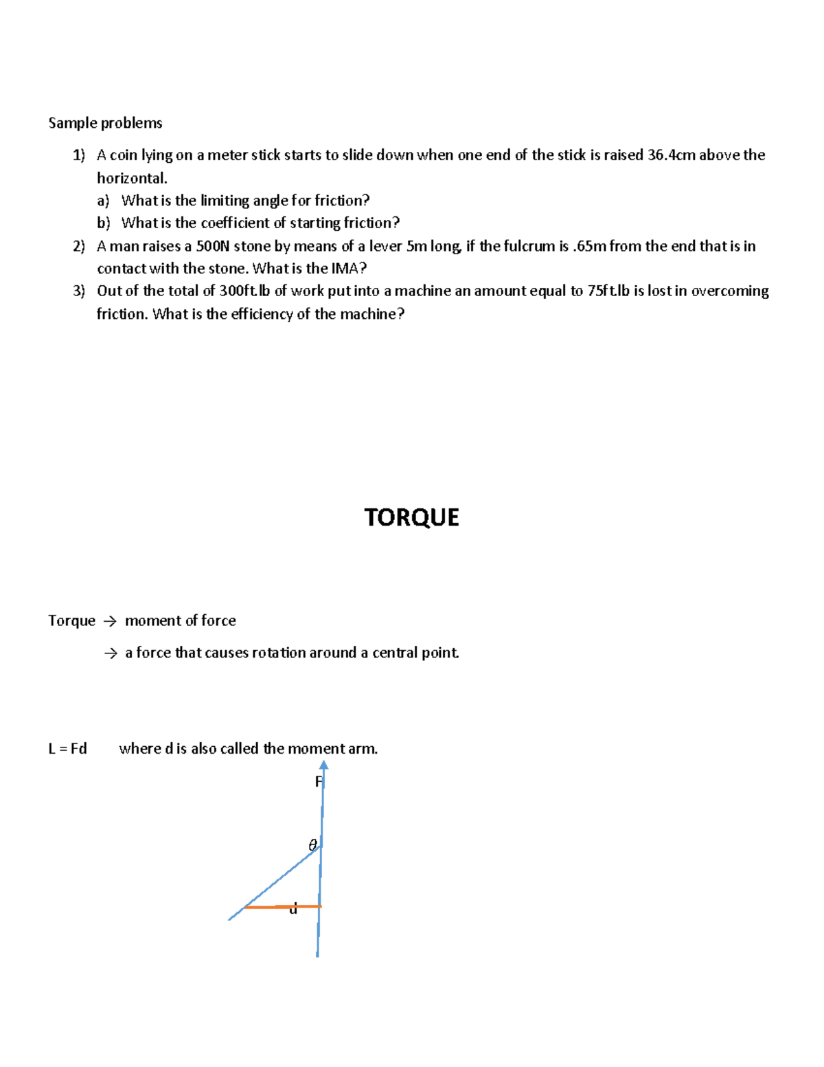 ES 112 last topic (torque to circular motion) - Sample problems 1) A ...