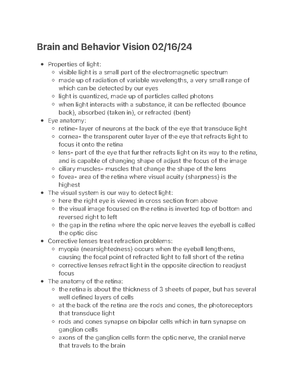 Brain and Behavior-Vision - Brain and Behavior Vision - Studocu