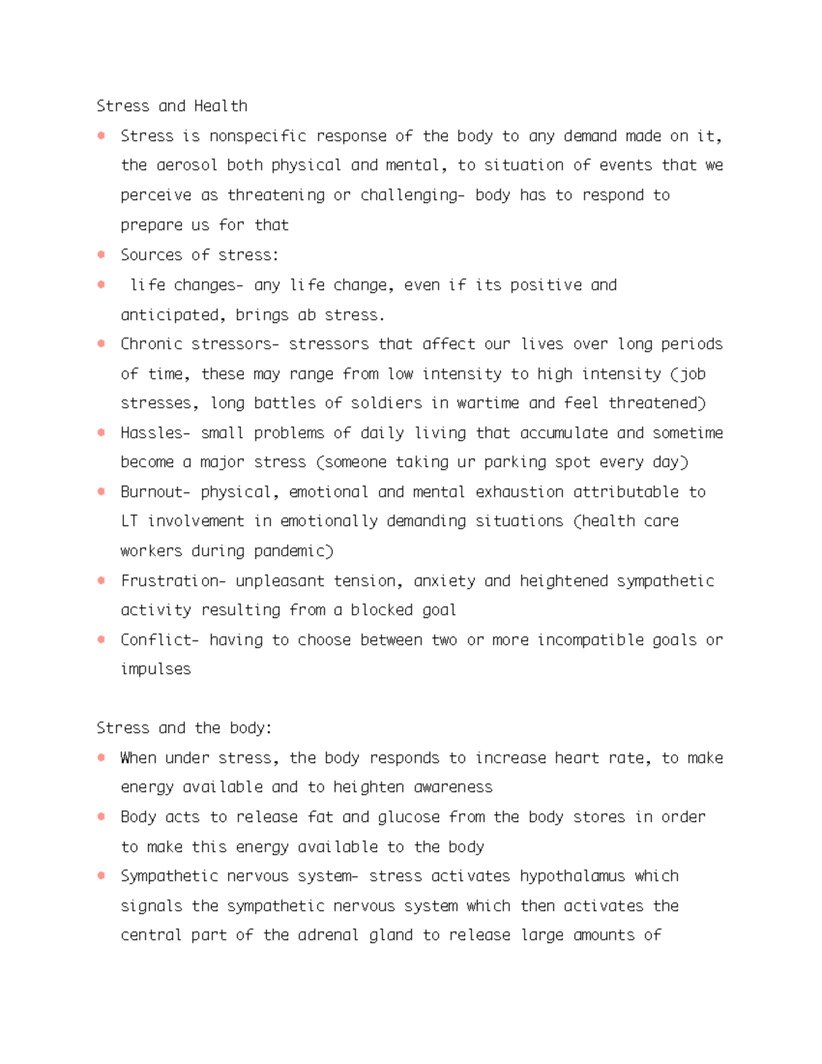 Stress and health 2 - Notes in detail - Stress and Health Stress is ...