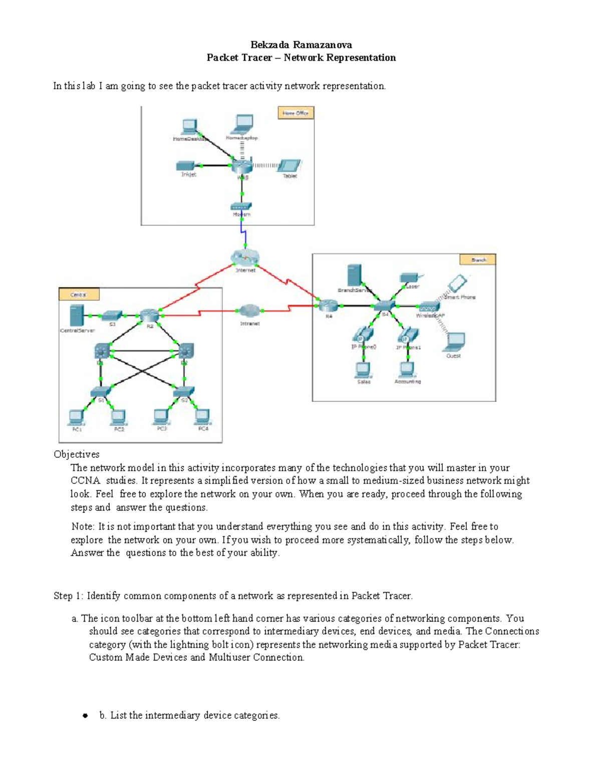 Bekzada 1.2.4.5 Packet Tracer - Network Representation - Bekzada Ramazanova Packet Tracer ...