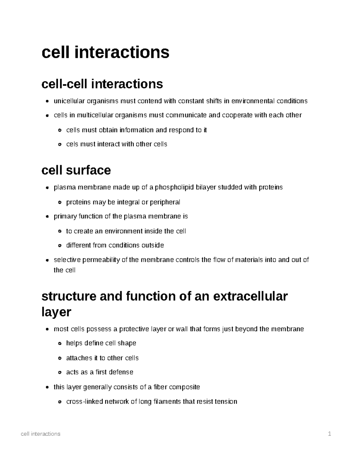 Cell interactions notes - cell interactions cell-cell interactions ...