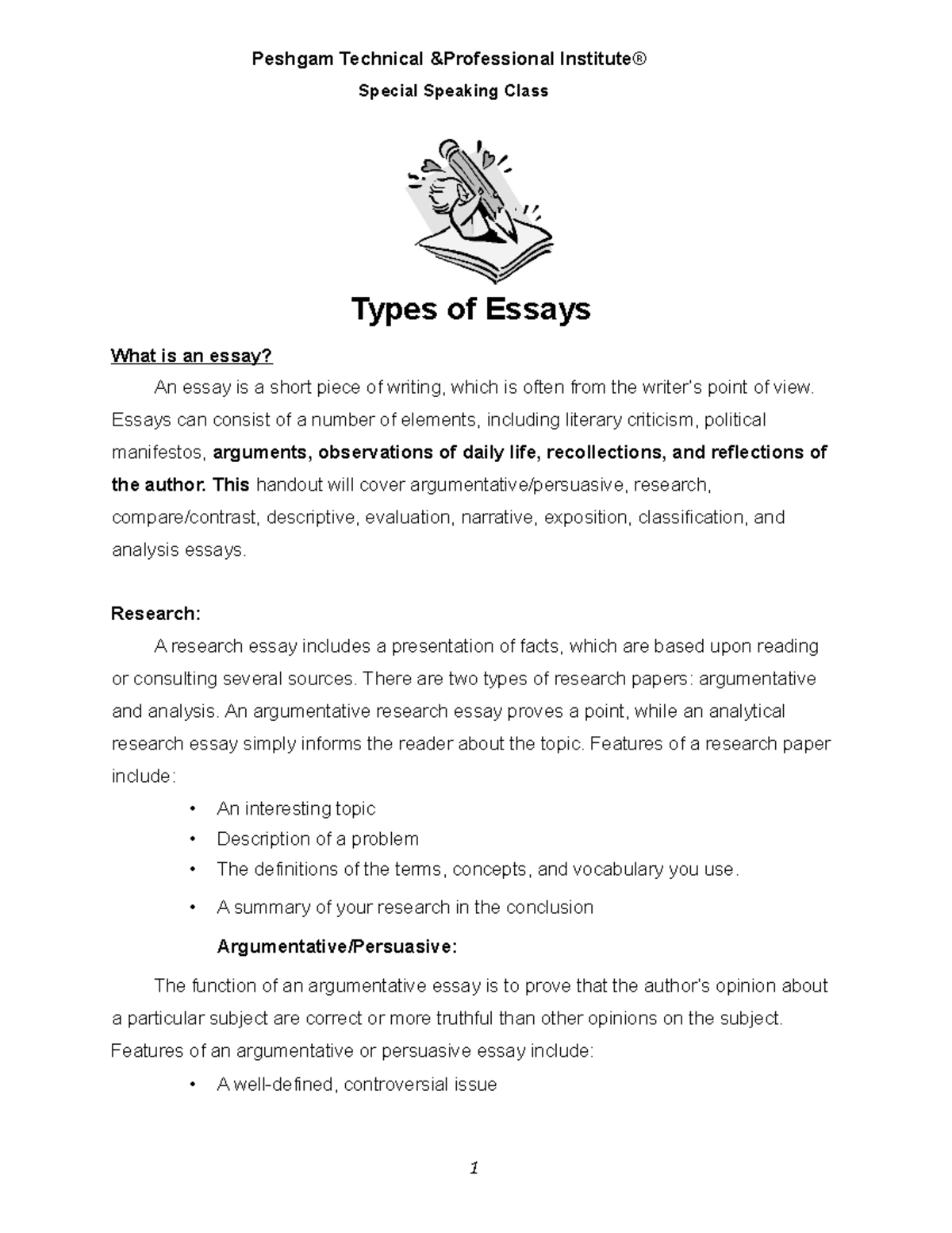Types Of Essay Summer Course For Adults Types Of Essays What Is An