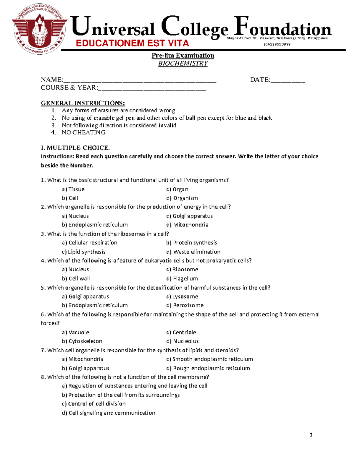 Prelim Exam222 - exam - Mayor Jaldon St., Canelar, Zamboanga City ...