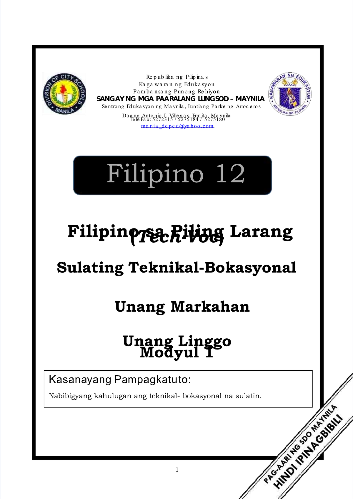 Filipino sa Piling Larang: Module 4 TeachVoc - RRee pp ubub lliikaka ...