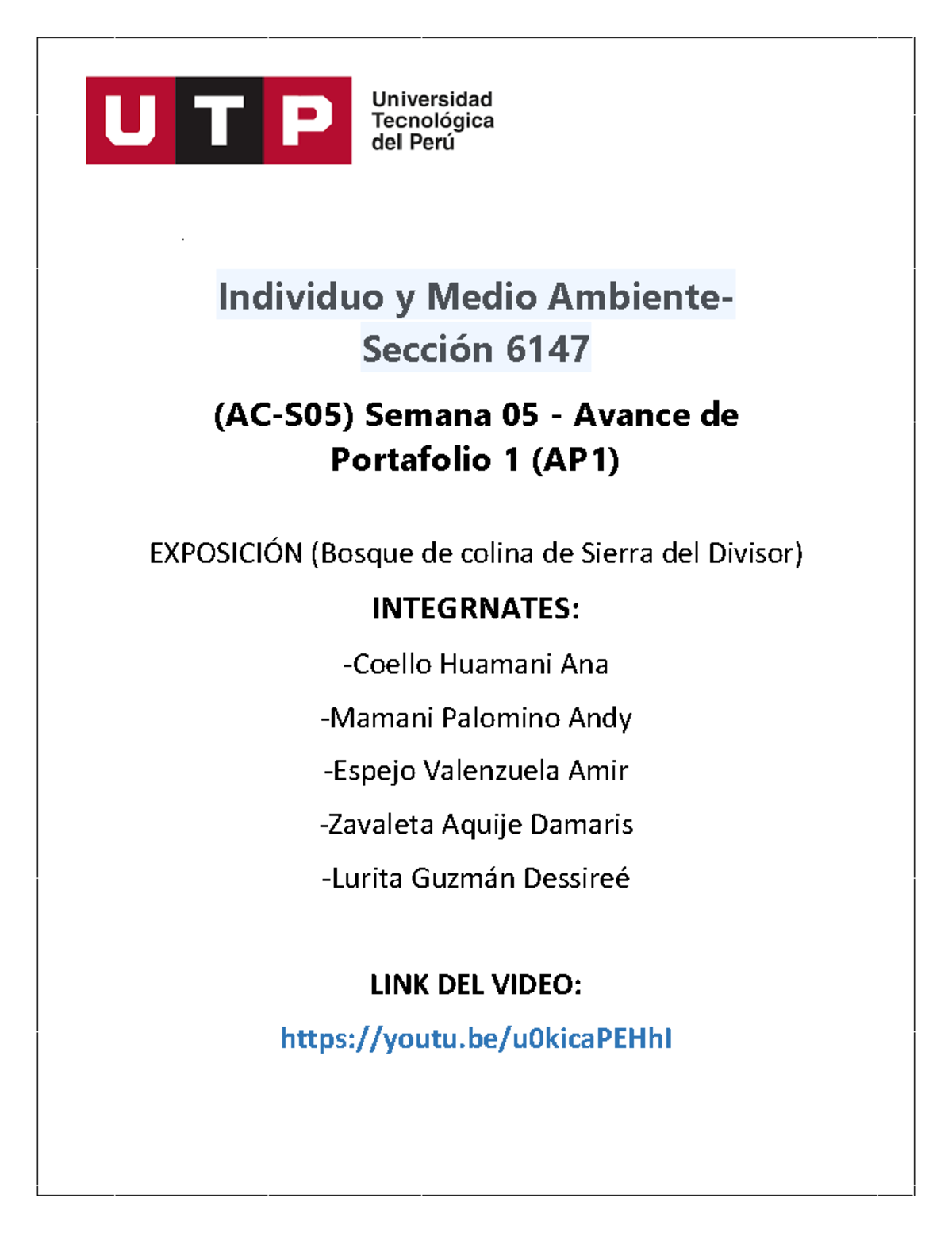 AC-S05) Semana 05 - Avance de Portafolio 1 (AP1) - Ciencia lectura - Individuo y Medio Ambiente ...