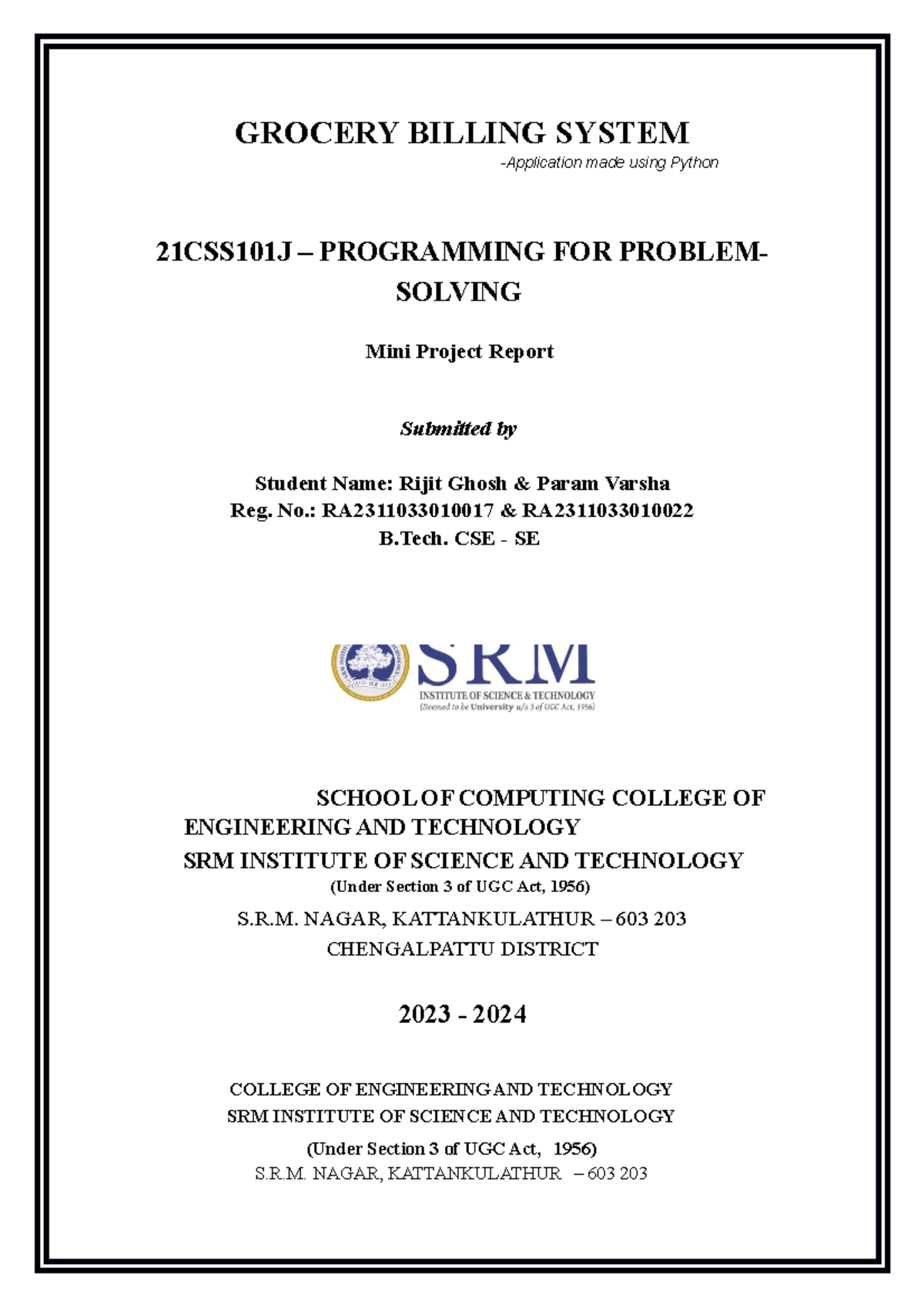 PPS Mini Project - Groceries Billing System - GROCERY BILLING SYSTEM ...